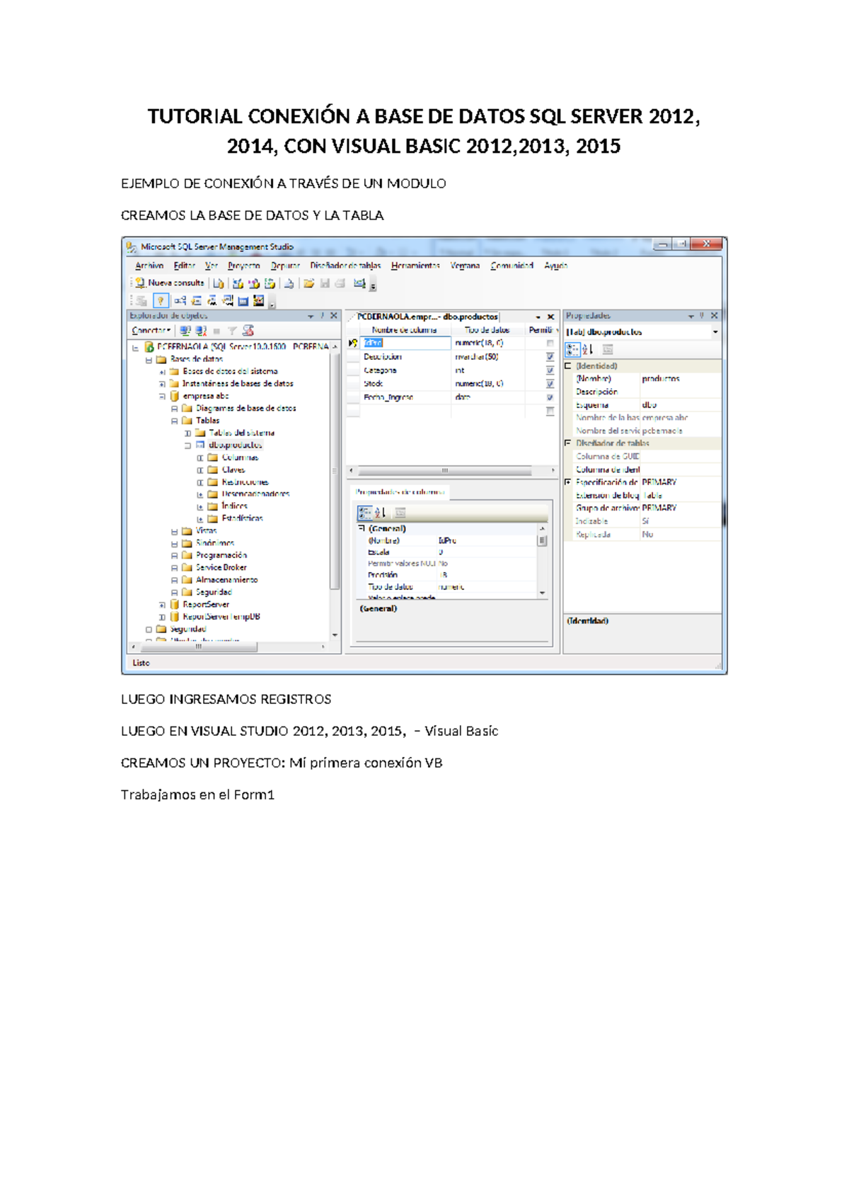 Tutorial Conexión A BASE DE Datos SQL Server 2012-2014 CON Visual Basic 2012-2013-2015 ...
