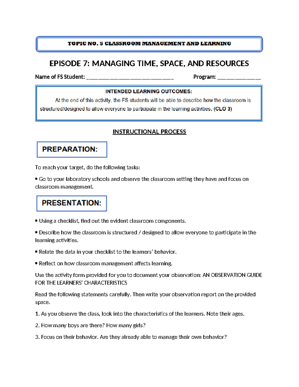 Episode-7 - for guidance - EPISODE 7: MANAGING TIME, SPACE, AND ...