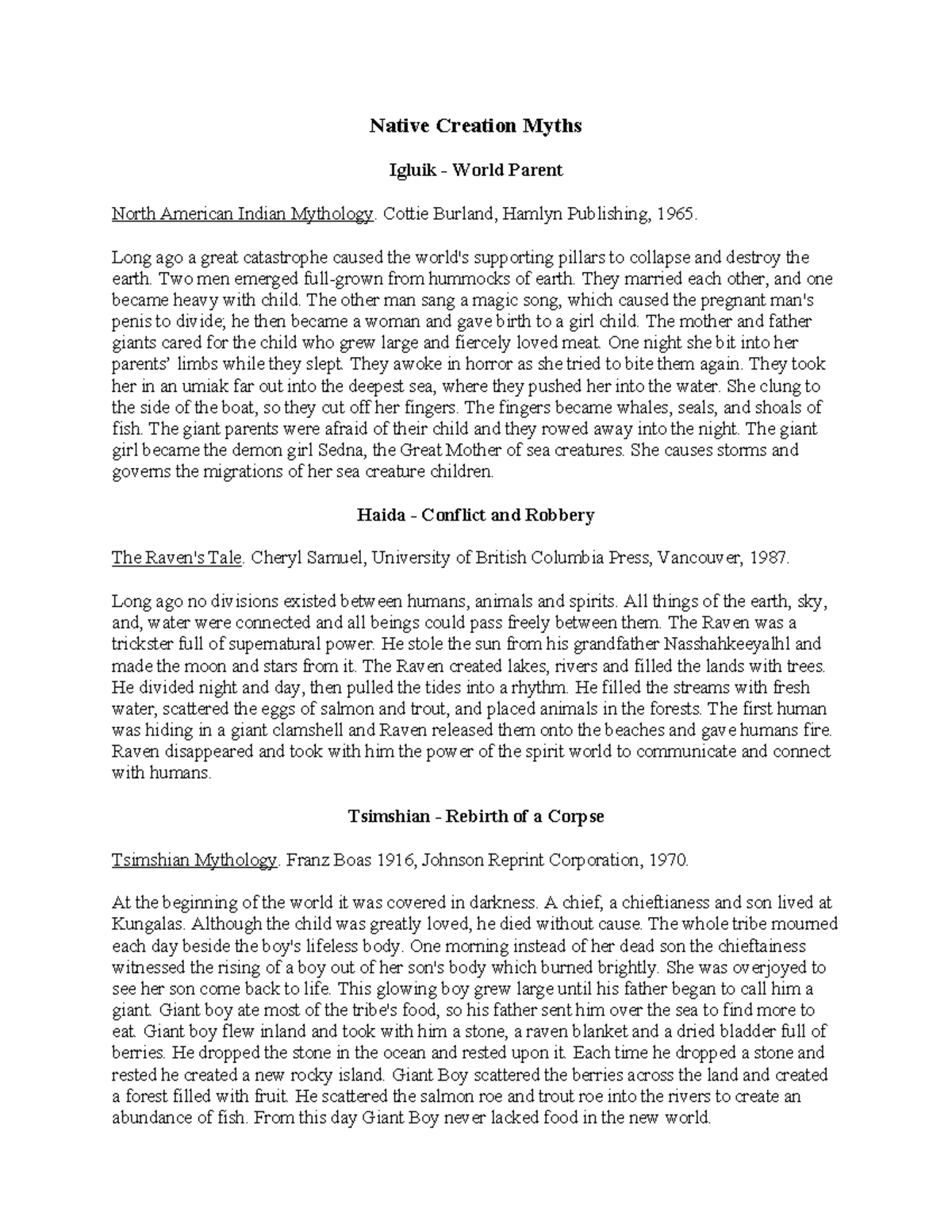 Native Creation Myths short ones - Native Creation Myths Igluik - World ...