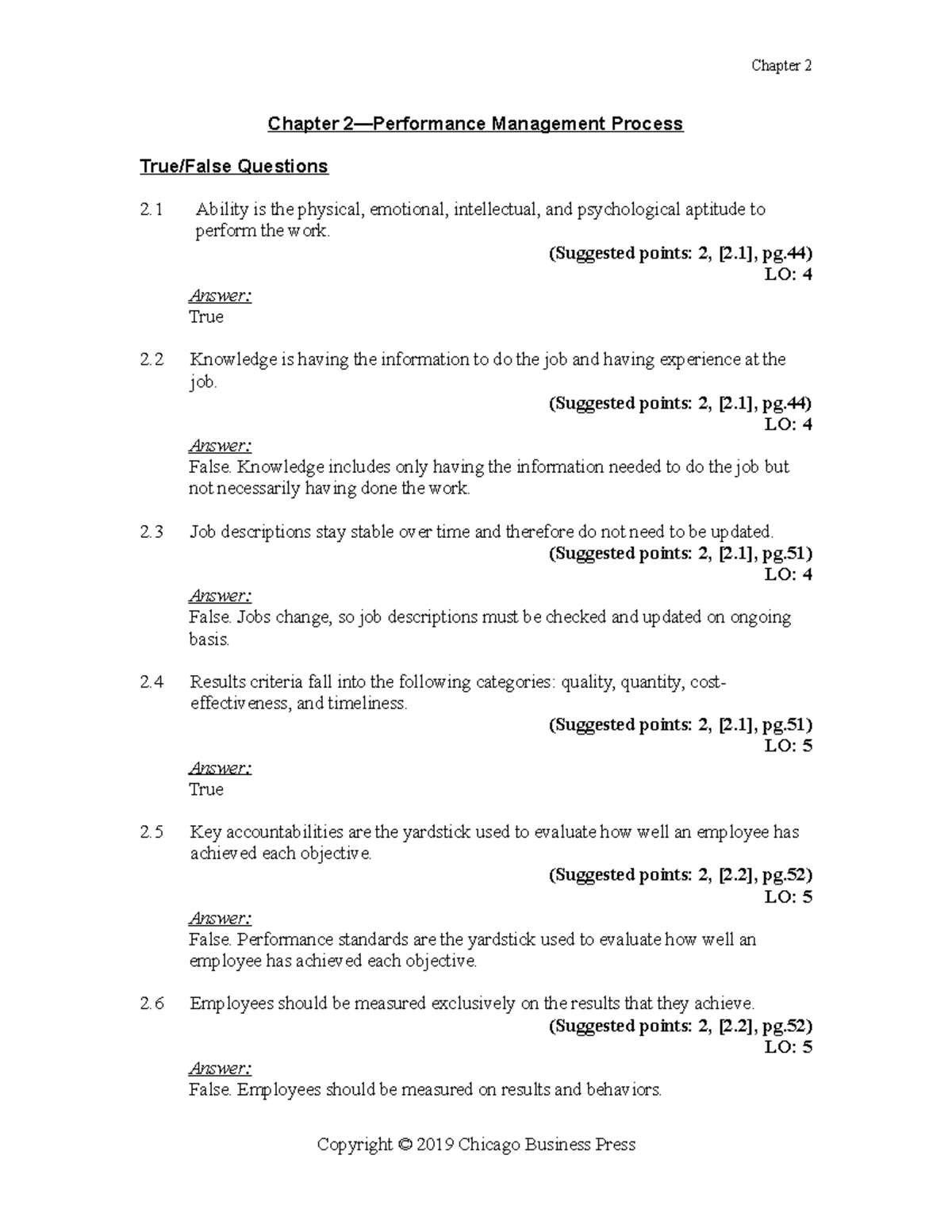 Aguinis - Performance Management, 4th Edition - Chapter 02 - Test Bank ...