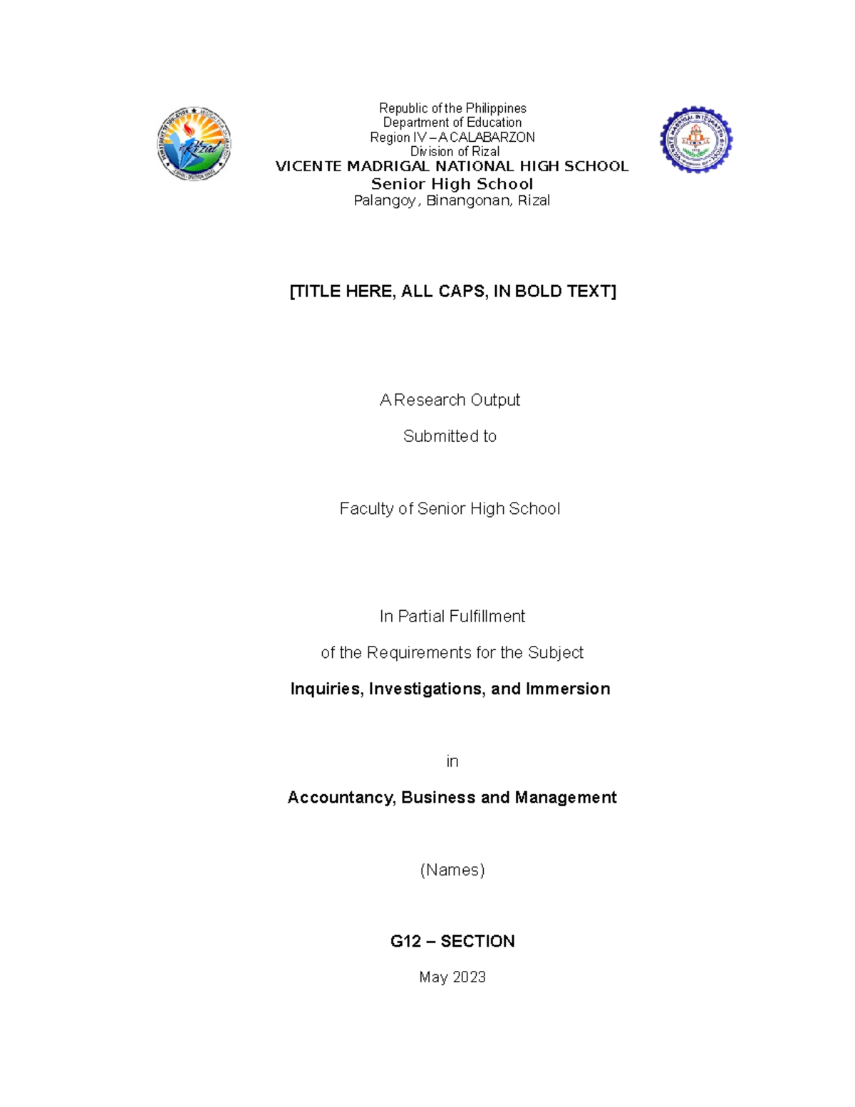 Preliminaries template - Republic of the Philippines Department of ...