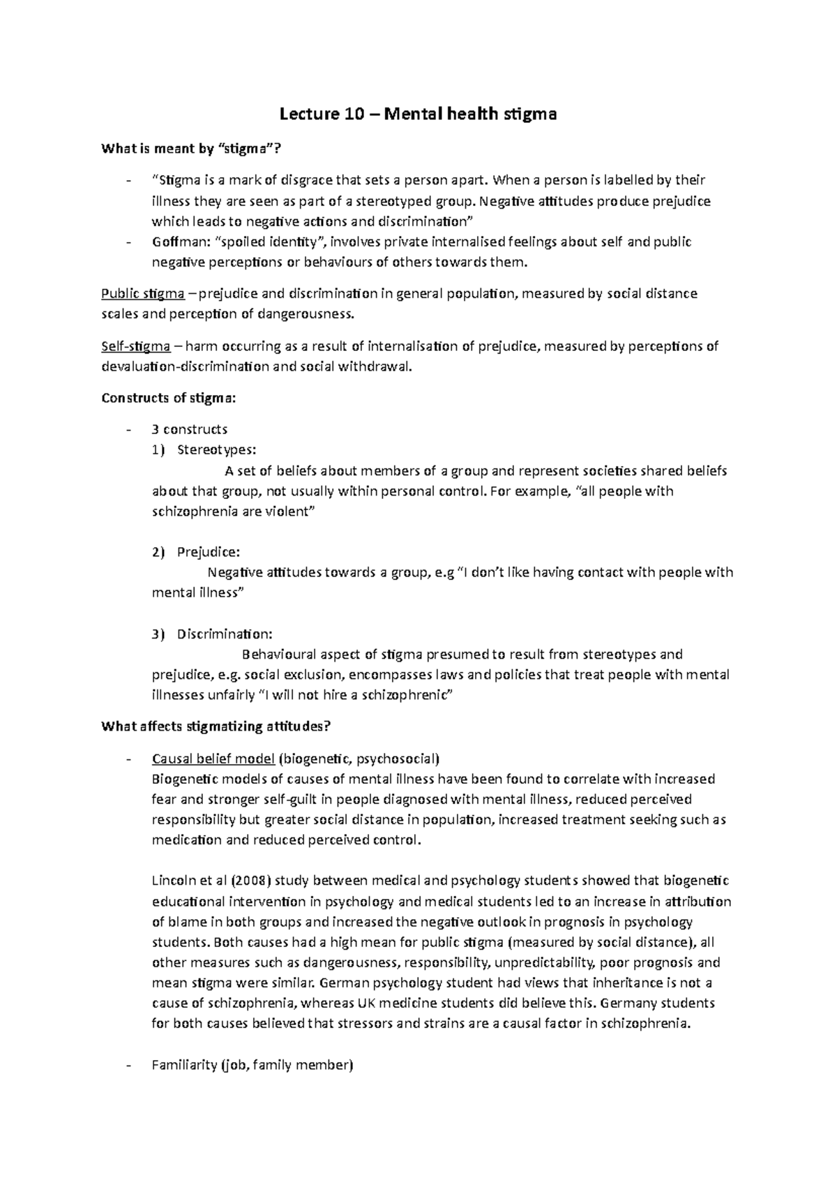 Lecture 10 - Mental Health and Stigma - what is stigma, ways we can ...