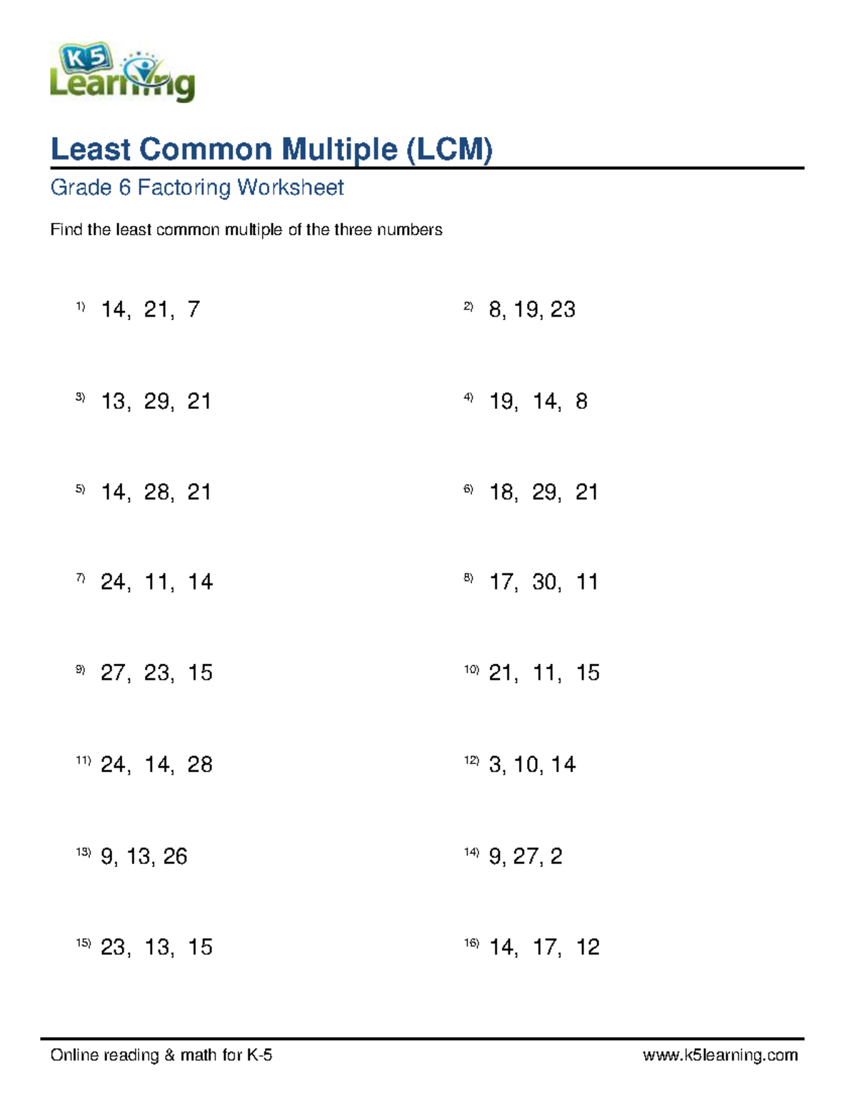 Least common multiple lcm 3 numbers - Online reading & math for K-5 ...