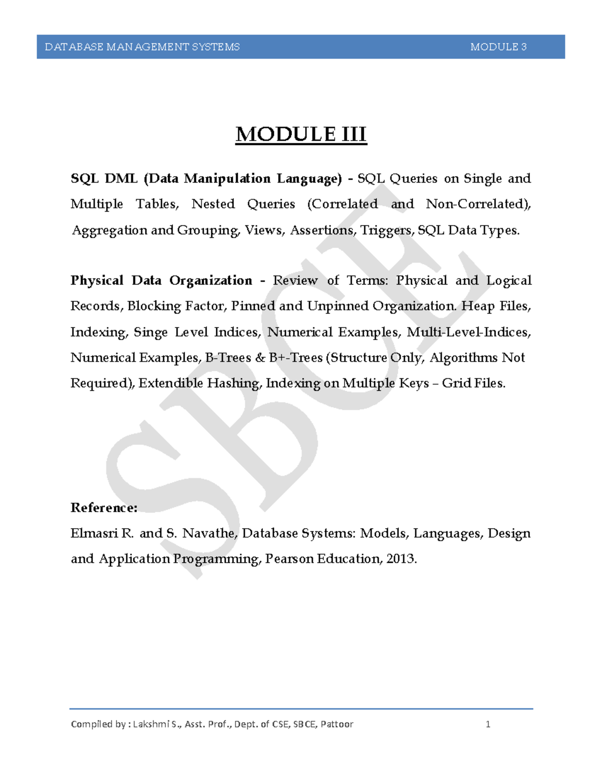 Module 3 - MODULE III SQL DML (Data Manipulation Language) - SQL Queries on Single and Multiple ...