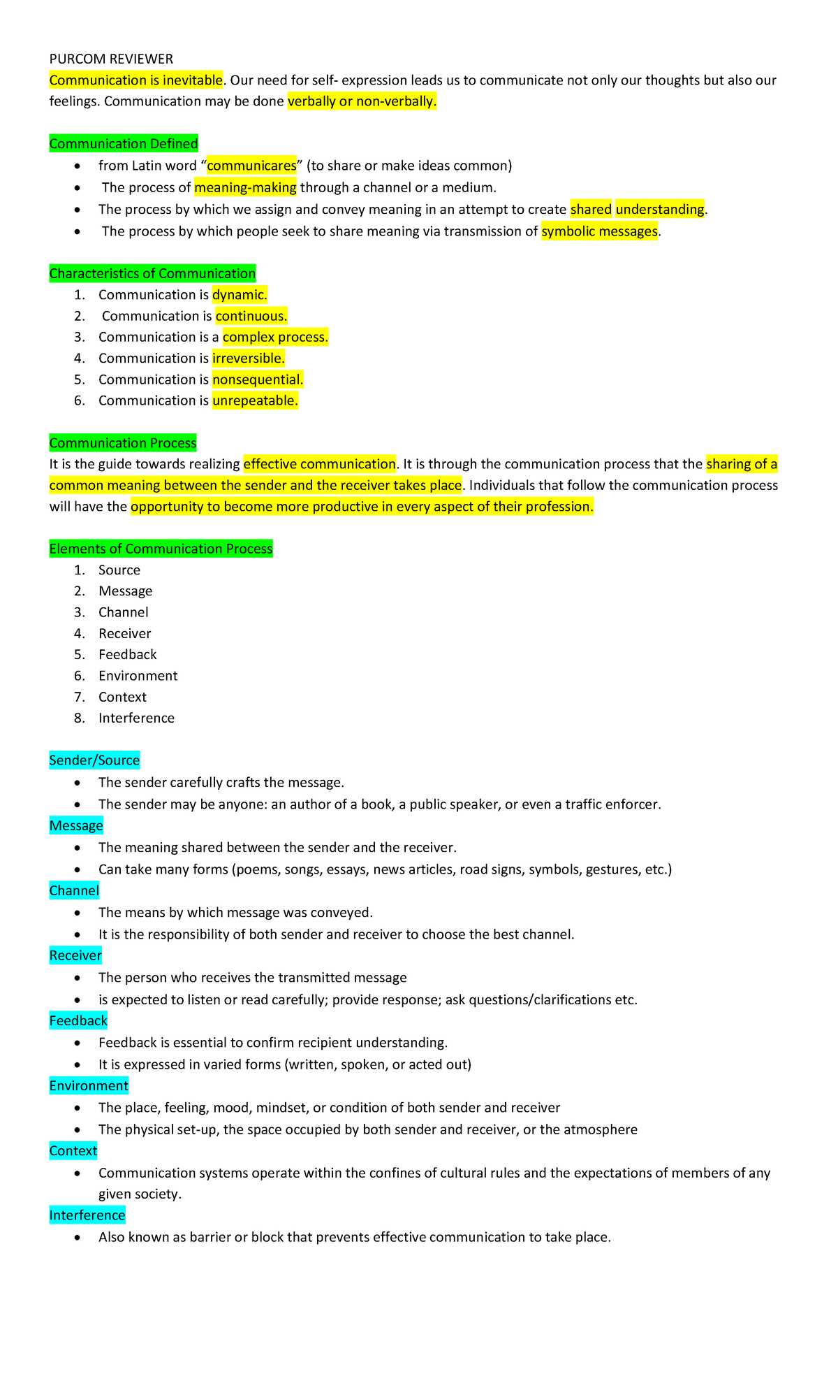 Purcom- Reviewer - NOTHING - PURCOM REVIEWER Communication is inevitable. Our need for self ...