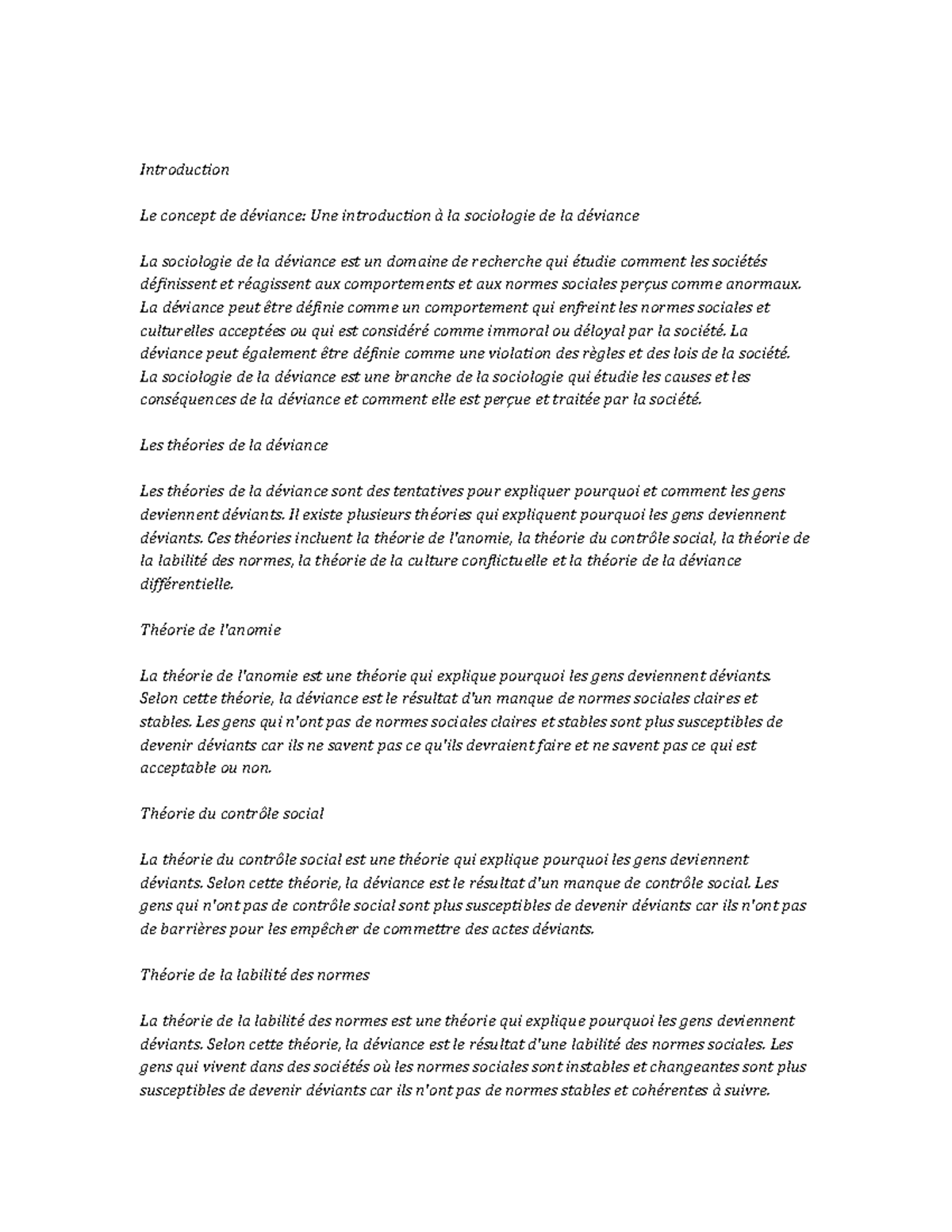 Sociology of Deviance Notes de cours - Introduction Le concept de ...