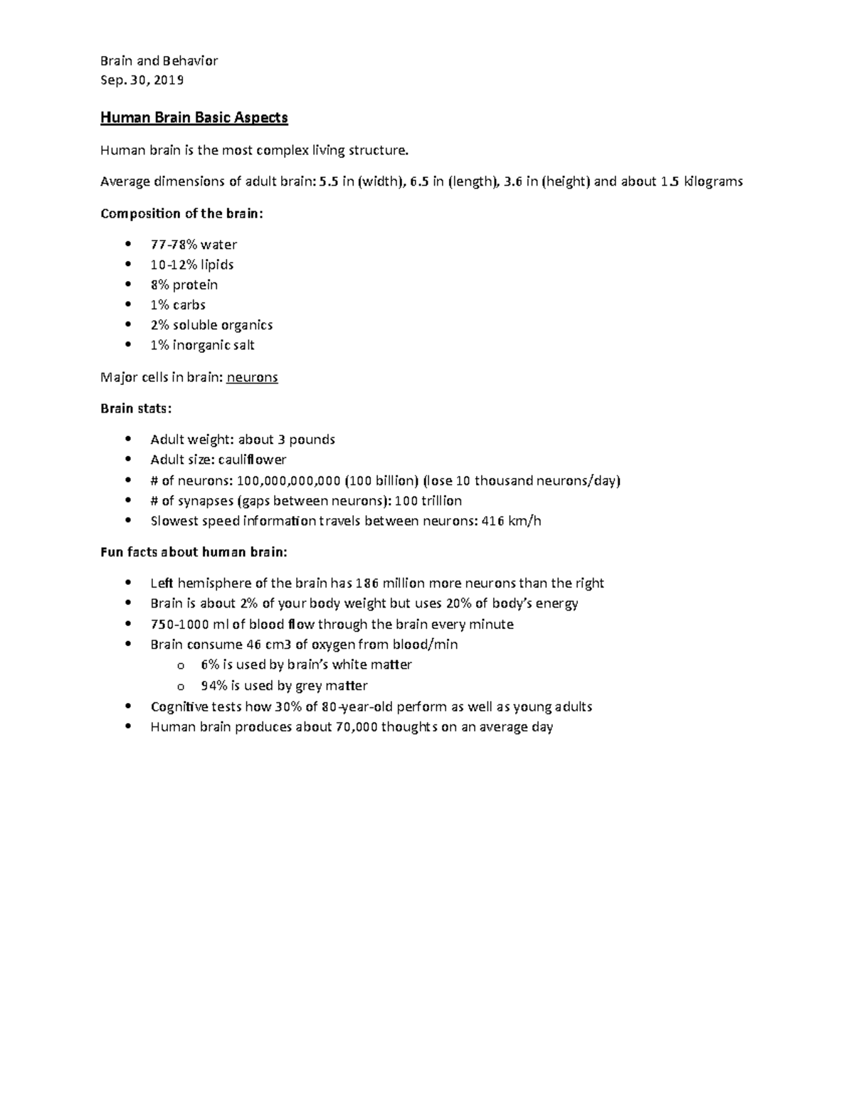 Human brain basic aspects - Brain and Behavior Sep. 30, 2019 Human ...
