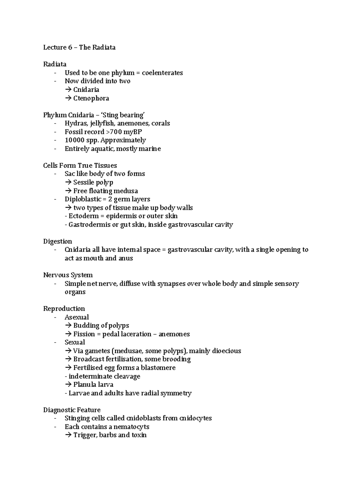 Lecture 6 - The Radiata - Lecture 6 – The Radiata Radiata - Used to be ...
