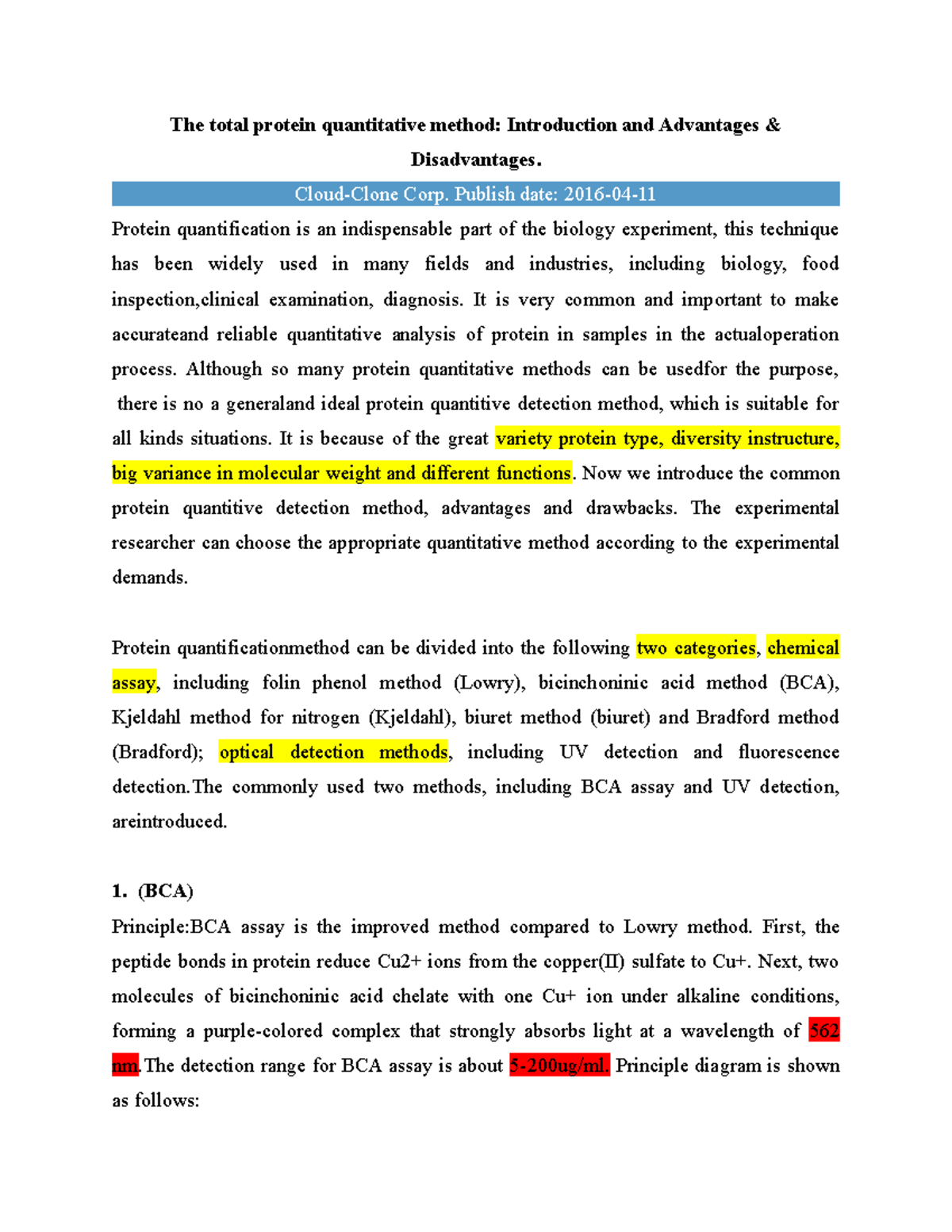 The total protein quantitative method - Cloud-Clone Corp. Publish date ...
