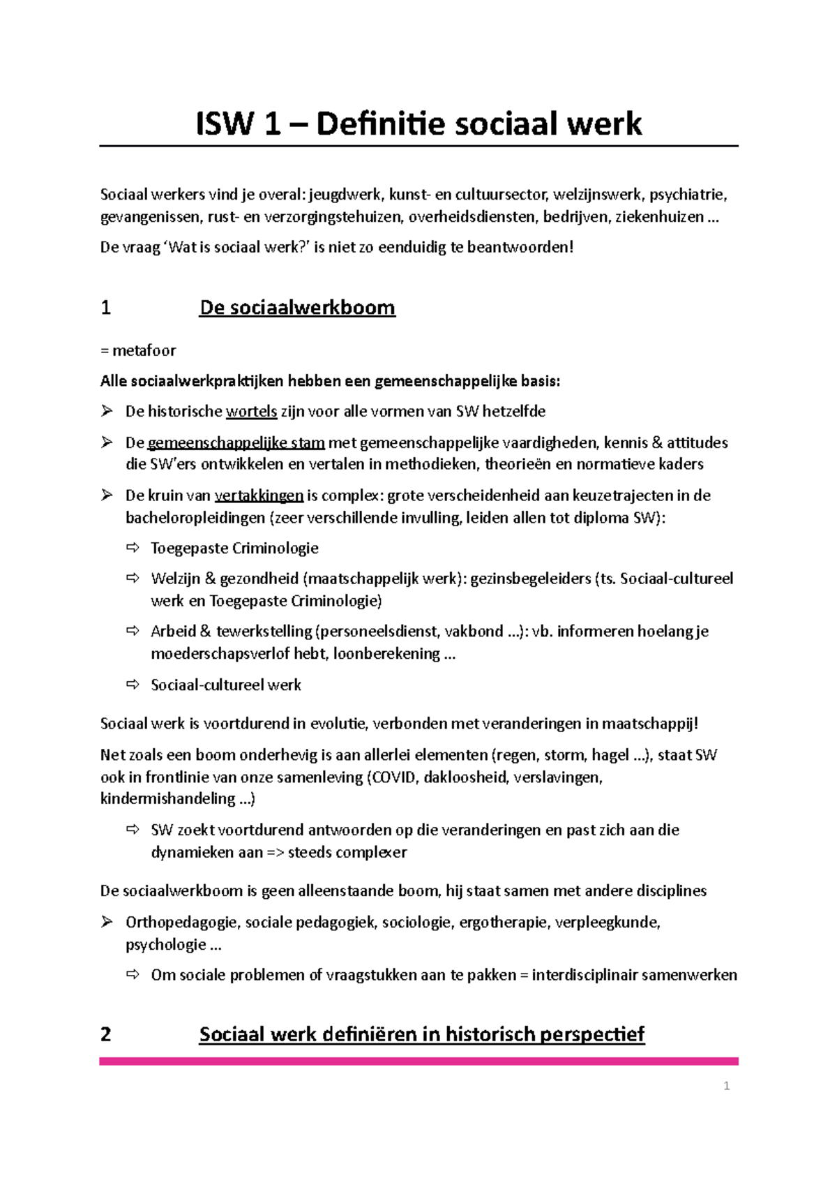 Nota's ISW 1 Definitie SW - ISW 1 – Definitie sociaal werk Sociaal ...