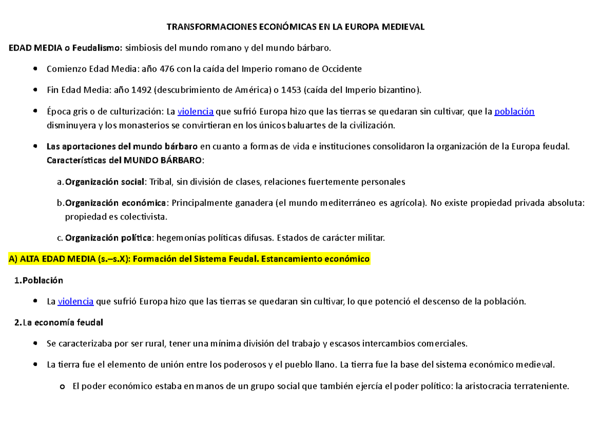 Tema 3 Transf. EC. Europa Medieval - TRANSFORMACIONES ECONÓMICAS EN LA EUROPA MEDIEVAL EDAD ...