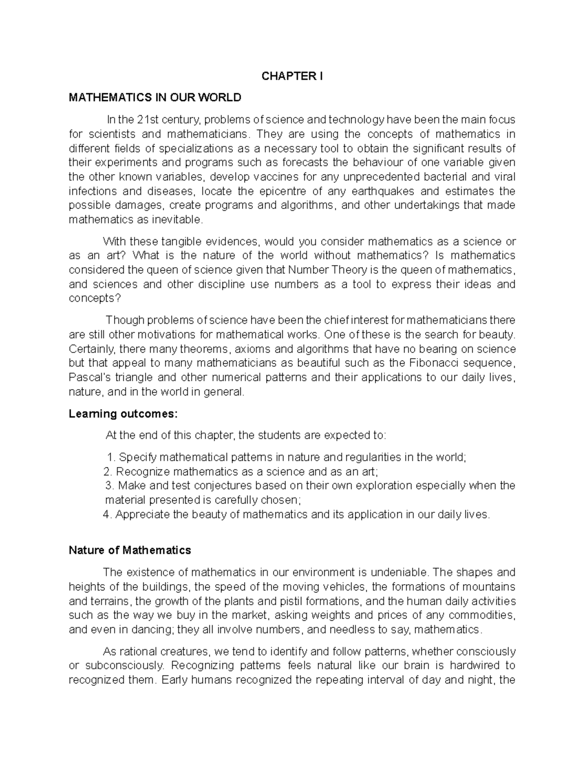 MATH-15-module-1 102200-1 - CHAPTER I MATHEMATICS IN OUR WORLD In the ...