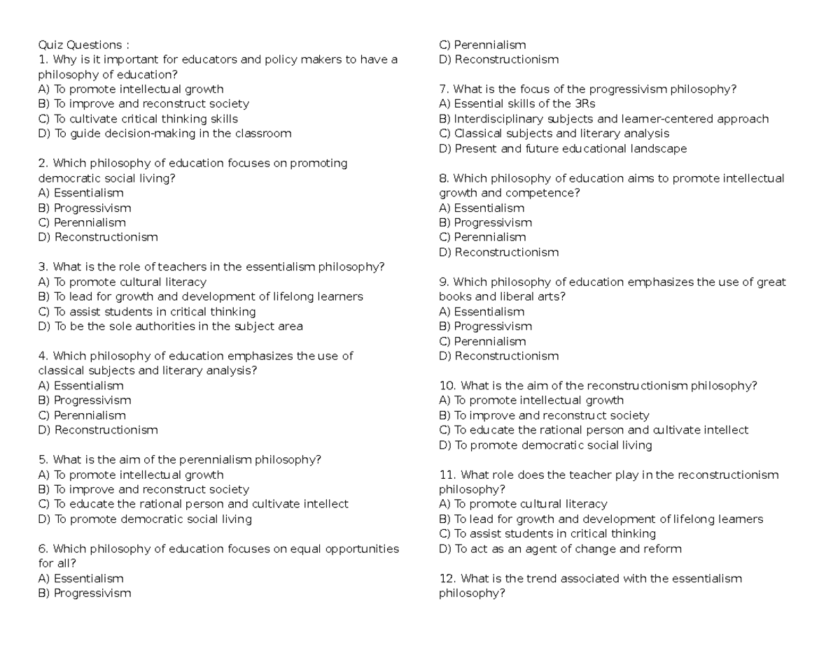 Quiz Questions 4 - QUIZ - Quiz Questions : Why is it important for ...