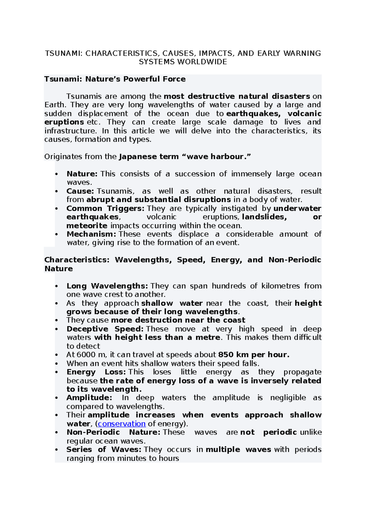 Tsunami - TSUNAMI: CHARACTERISTICS, CAUSES, IMPACTS, AND EARLY WARNING ...
