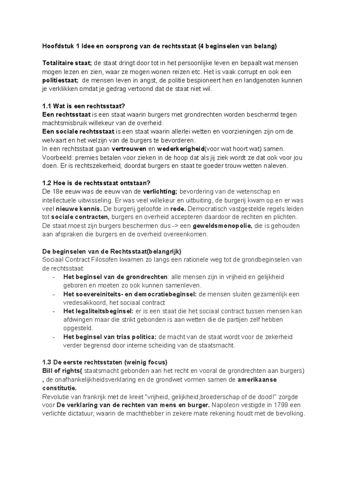 Maatschappijleer Rechtsstaat - Hoofdstuk 1 Idee en oorsprong van de ...