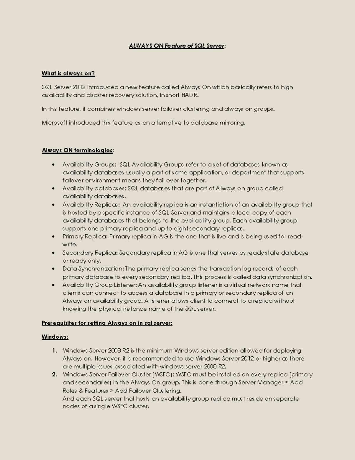 Always On feature of SQL Server Notes - ALWAYS ON Feature of SQL Server ...