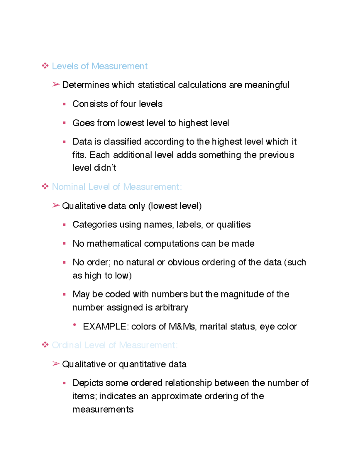 Introduction to Statistics 5 - wLevels of Measurement §Determines which ...