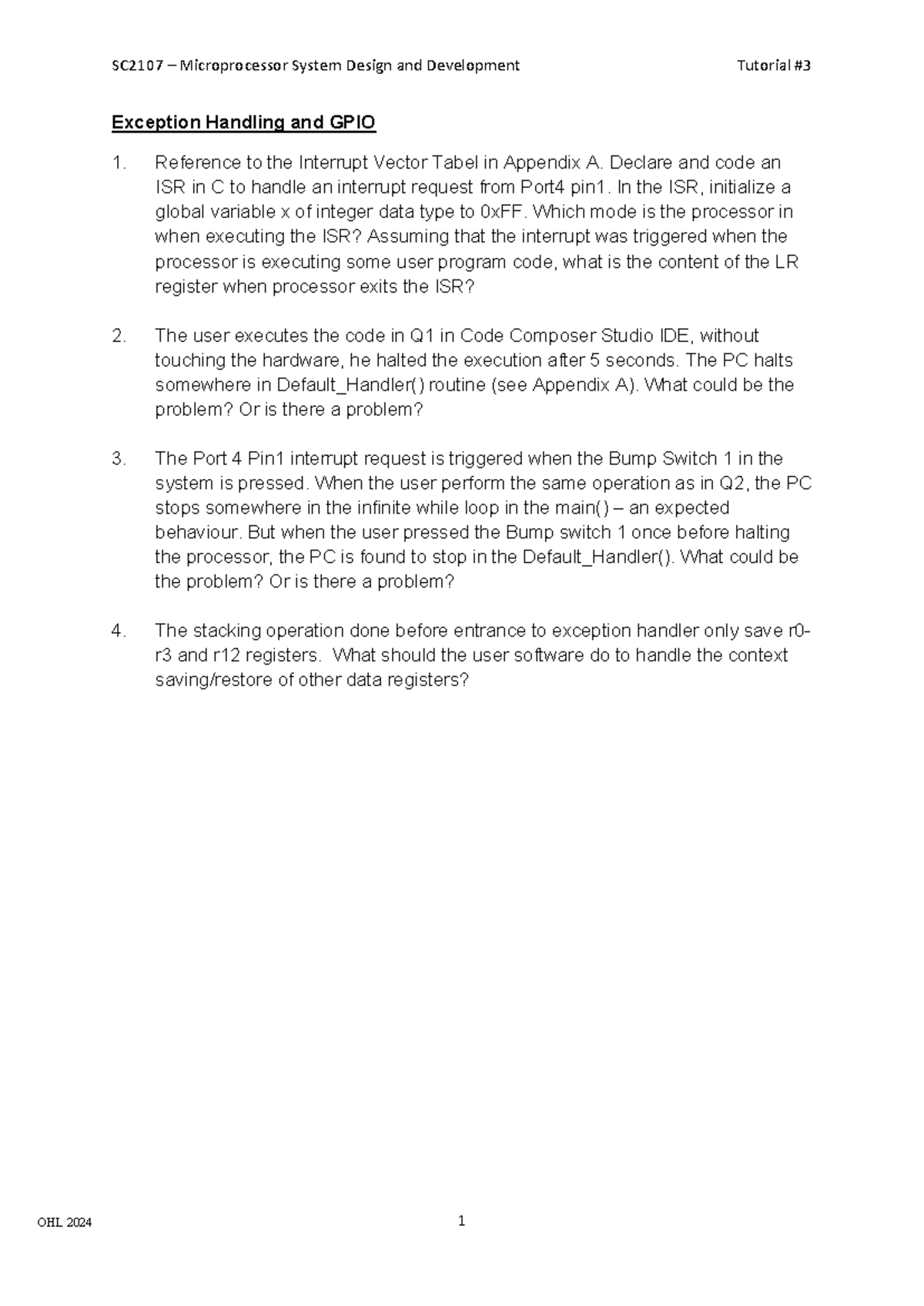 Tutorial 3 (4.2 materials) - Exception Handling and GPIO 1. Reference to the Interrupt Vector ...