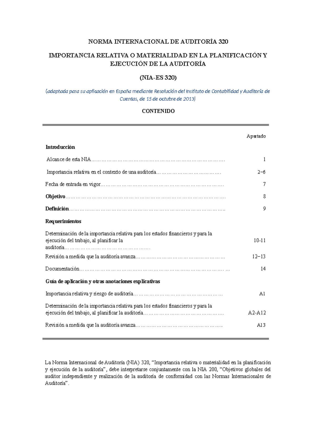 NIA ES 320 - NIA 320 - NORMA INTERNACIONAL DE AUDITORÍA 320 IMPORTANCIA ...