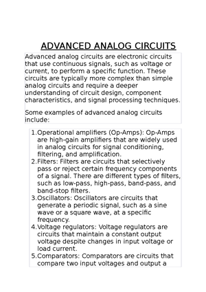 Advance Analog Circuits - ADVANCE ANALOG CIRCUITS Advanced analog ...
