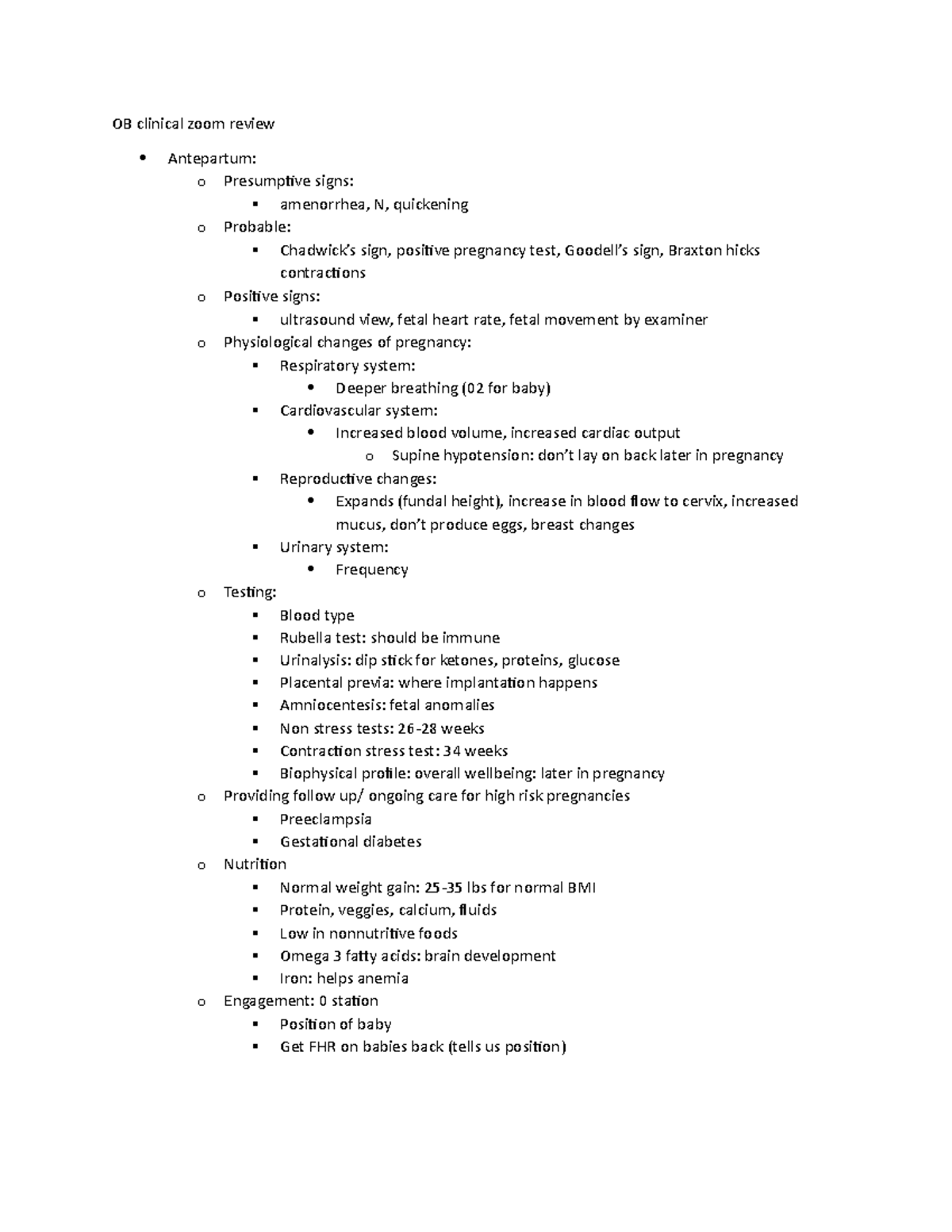 OB clinical zoom review - Studocu
