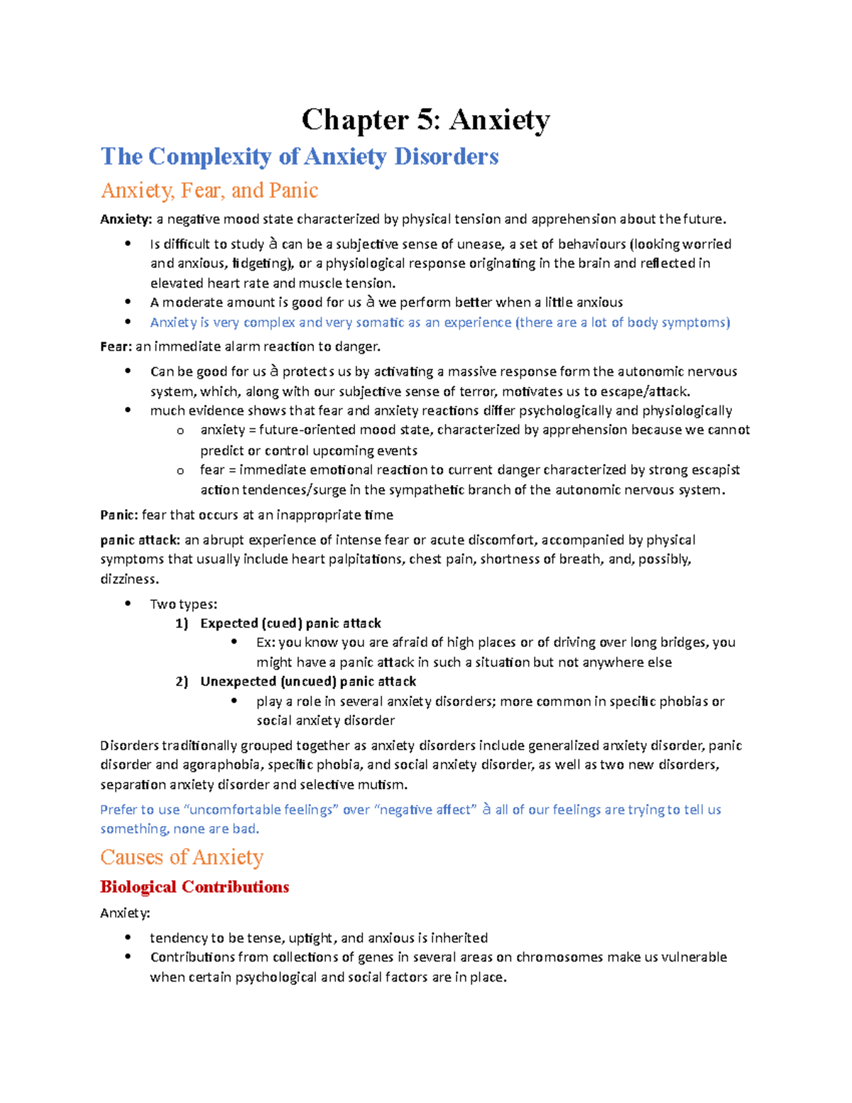 PSYC 339 Notes chapters 1-4 - Chapter 5: Anxiety The Complexity of ...