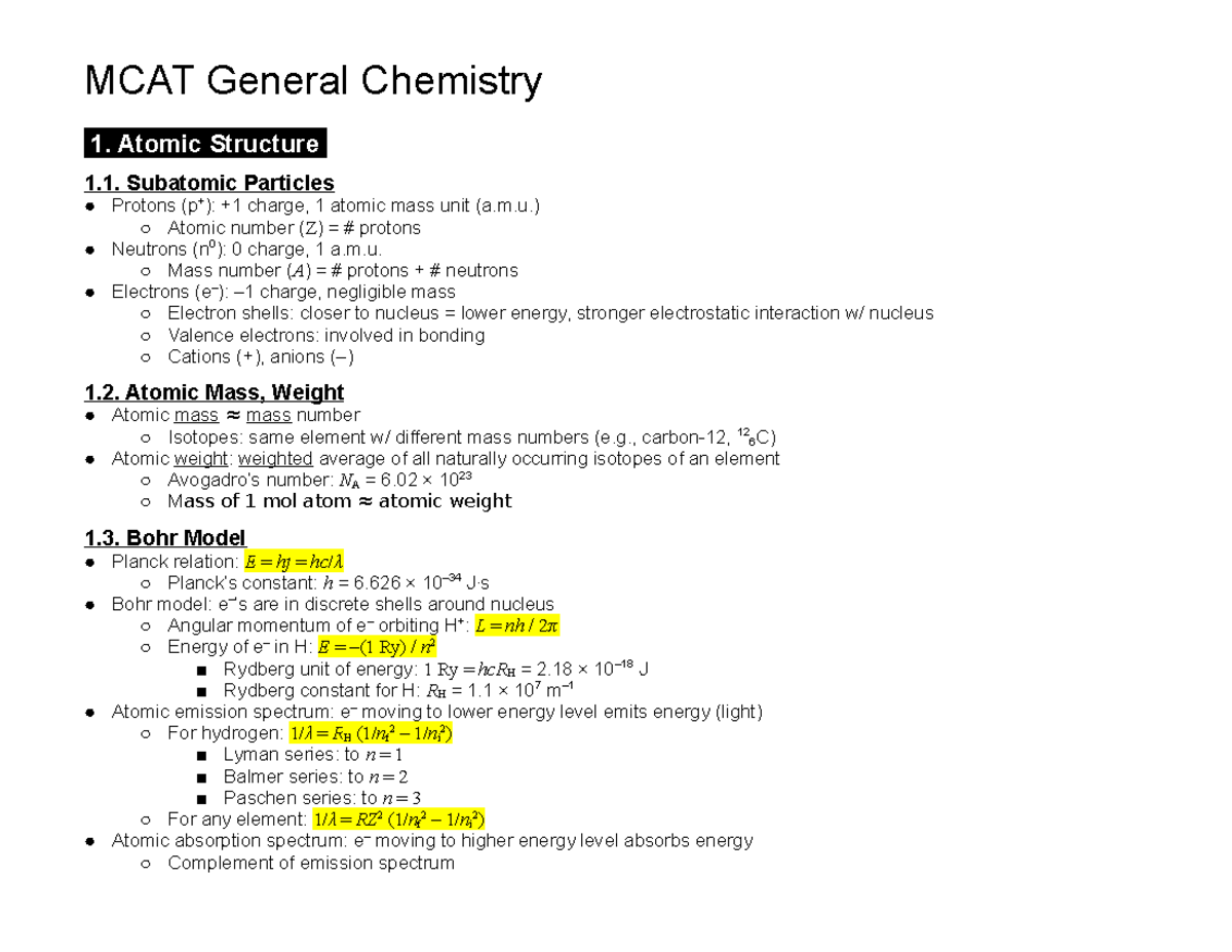 MCAT Gen Chem - Kaplan MCAT Books - Notes/Summary of General Chemistry ...