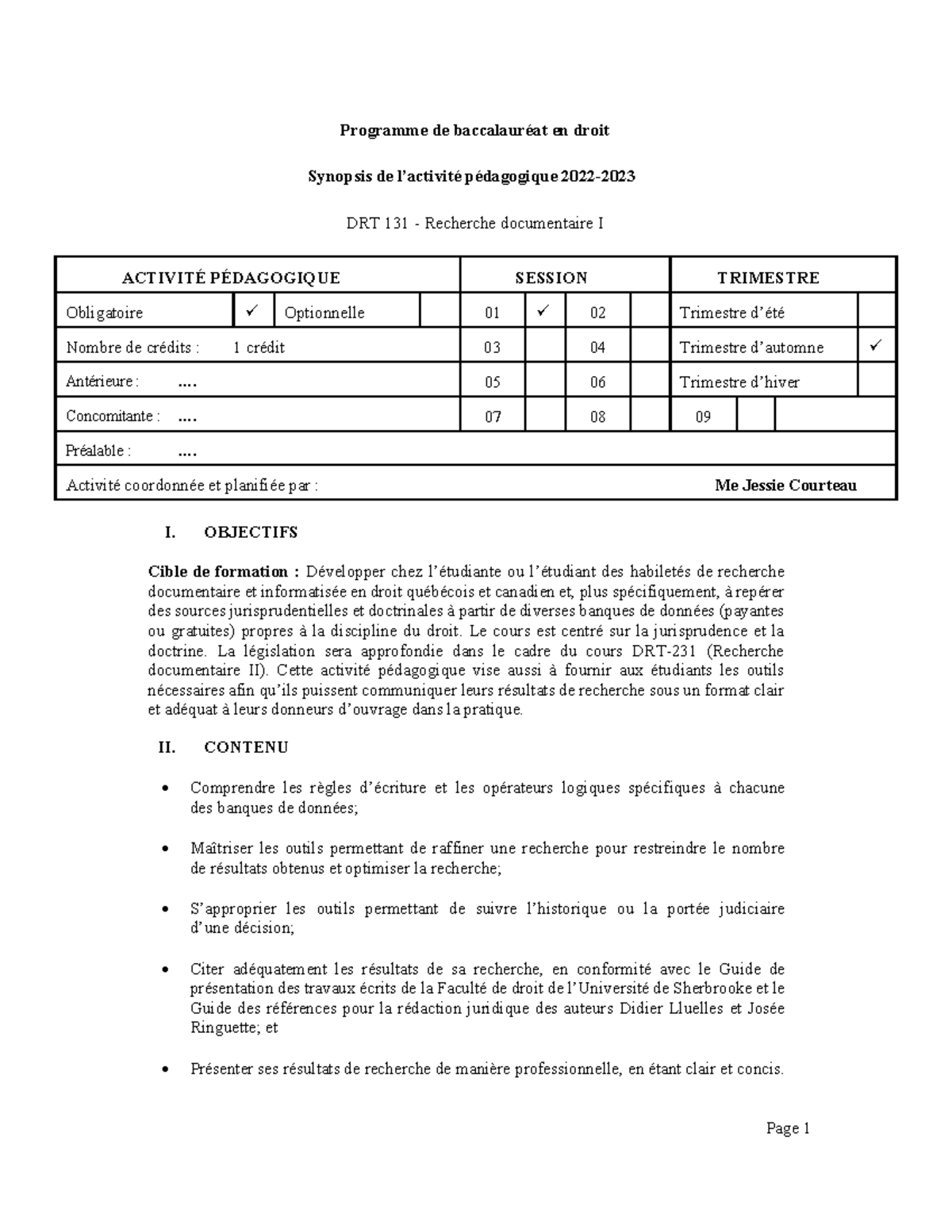 Synopsis DRT-131 (2022-2023) - Programme de baccalauréat en droit ...