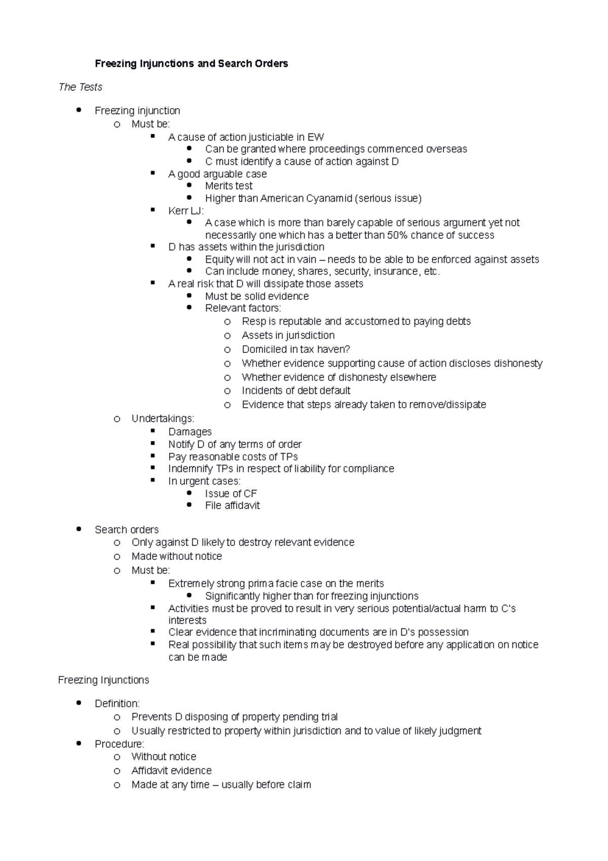 Freezing injunctions and search orders - Freezing Injunctions and ...
