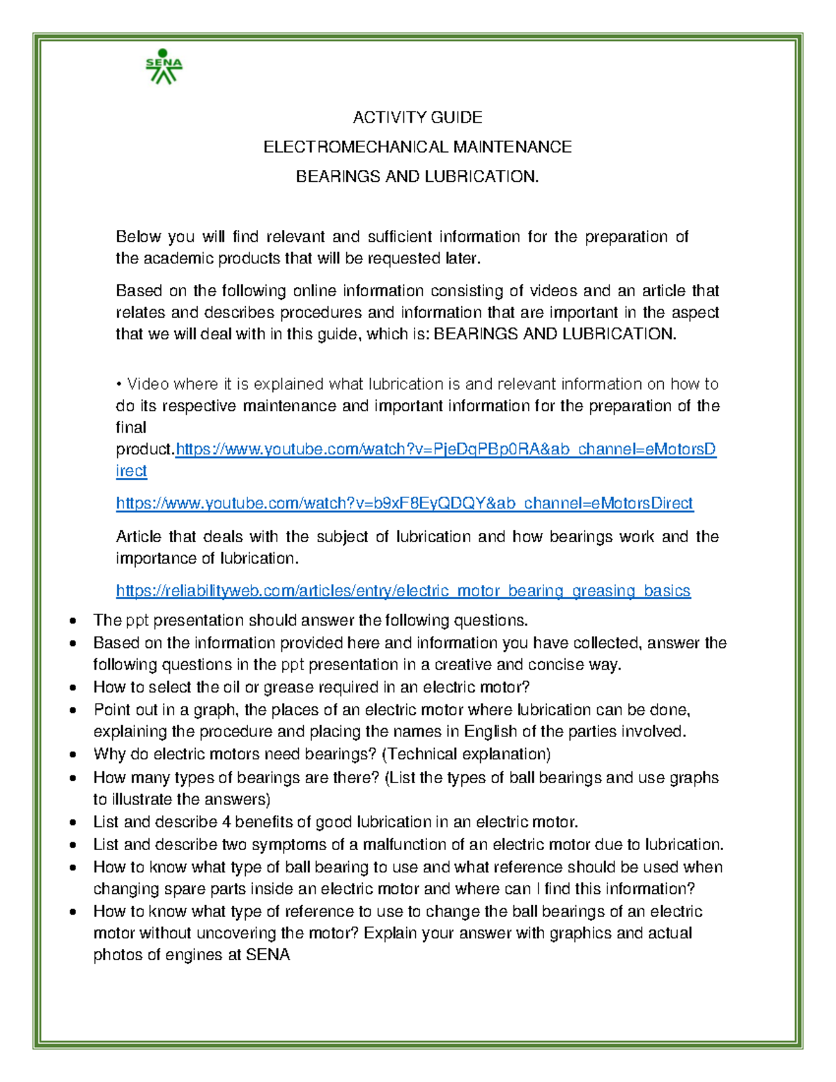 Activity Guide Mechanic Maintenance - ACTIVITY GUIDE ELECTROMECHANICAL ...