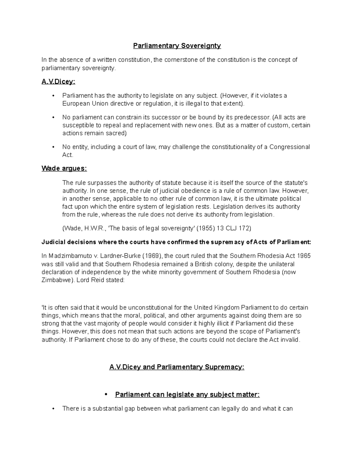 Parliamentary Sovereignty-1 - A.V: • Parliament has the authority to ...