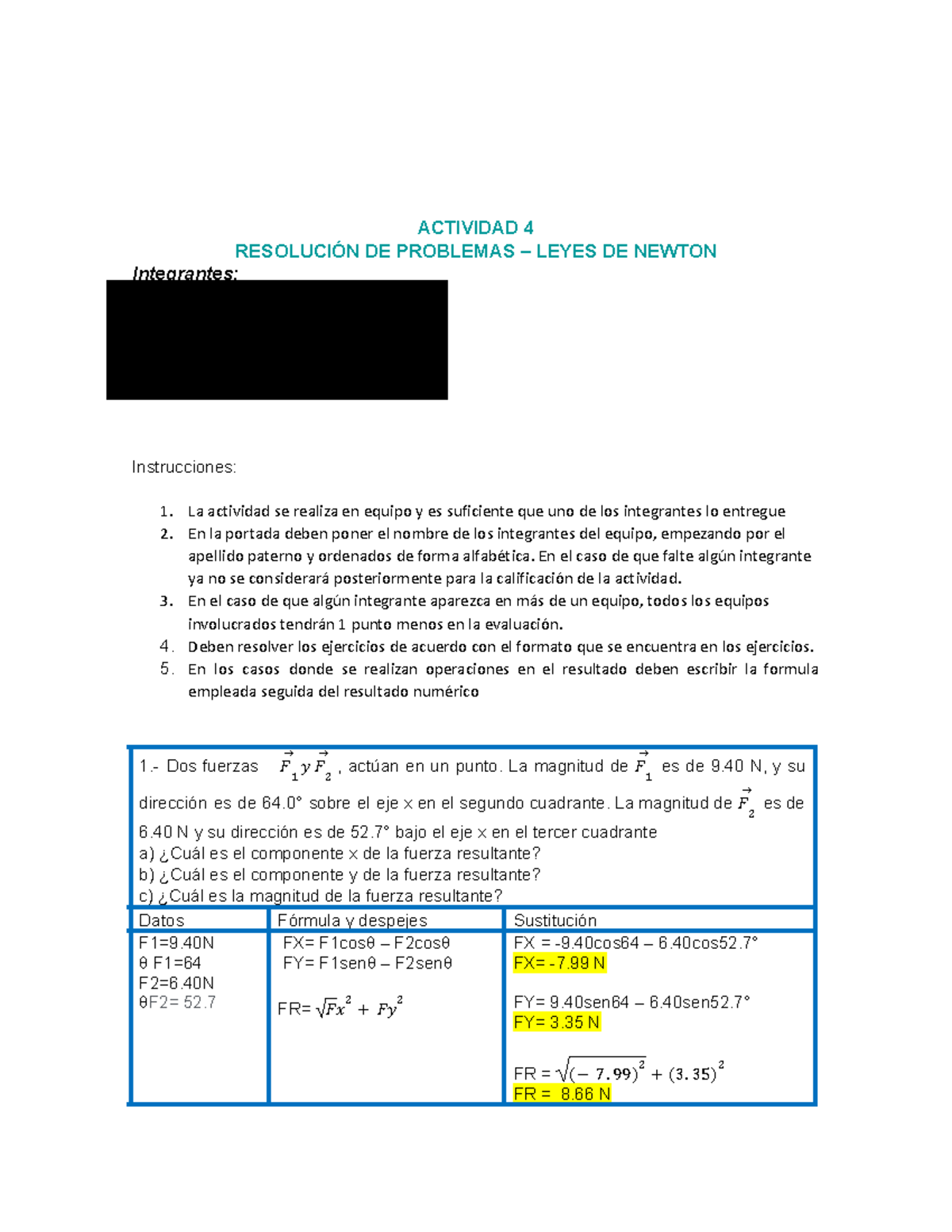 Actividad 4 - Física - ACTIVIDAD 4 RESOLUCIÓN DE PROBLEMAS – LEYES DE ...