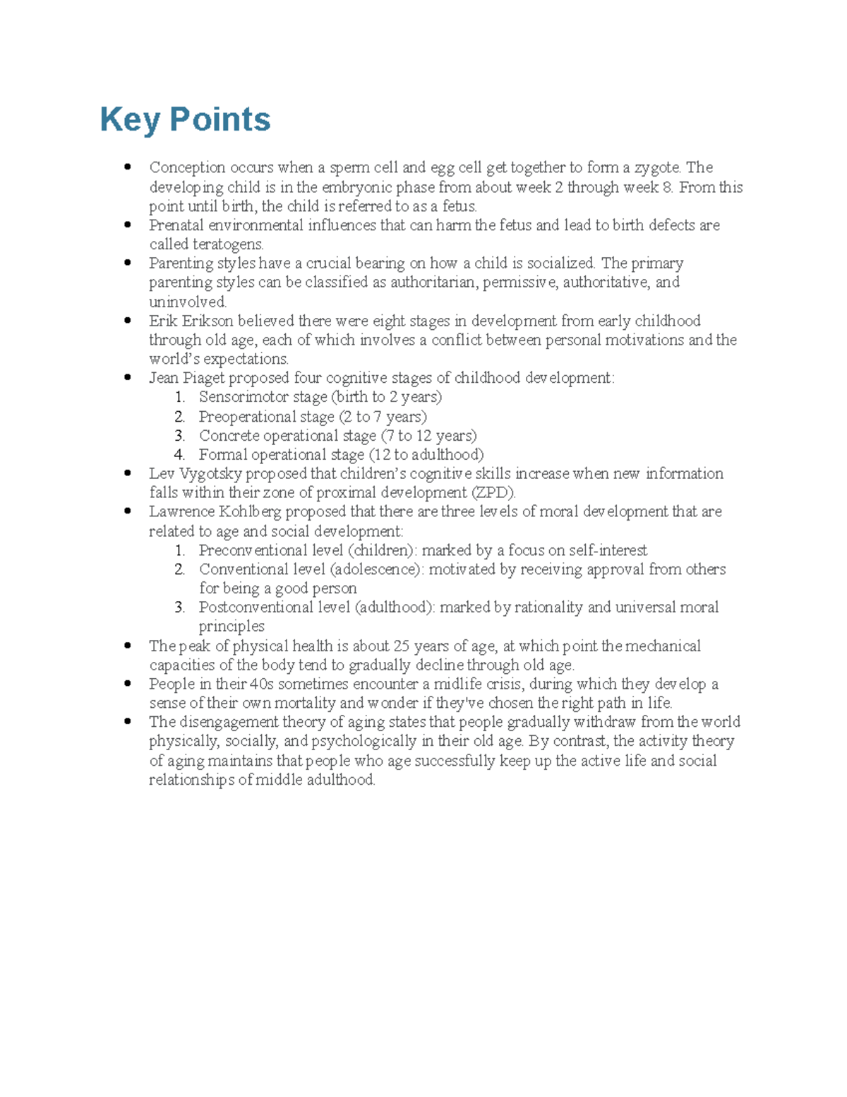 Key Points 4 - sums up what happens during the lives of children. - Key ...