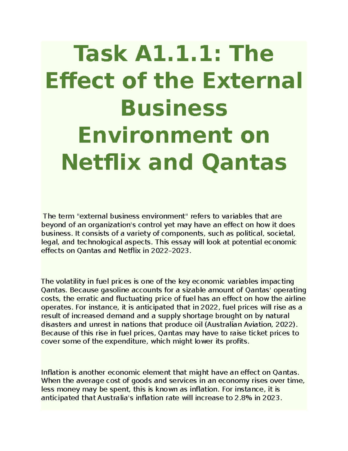 Task A1 - aaa - Task A1.1: The Effect of the External Business Environment on Netflix and Qantas ...