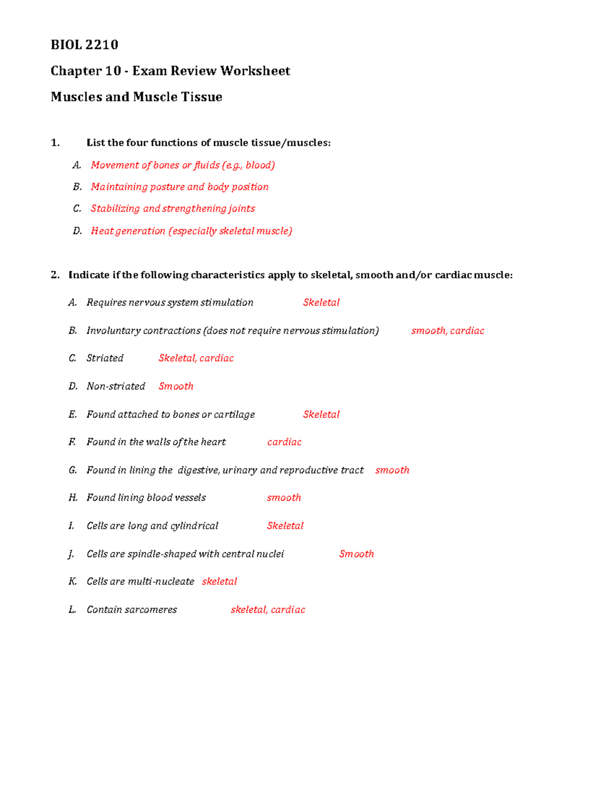 Exam Review Worksheet - Muscular Syst (Ch 10) KEY - BIOL 2210 Chapter ...