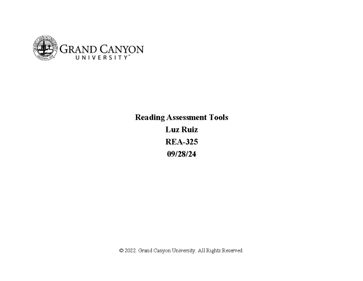 Reading Assessment Tools - Include a link to the tool if possible ...