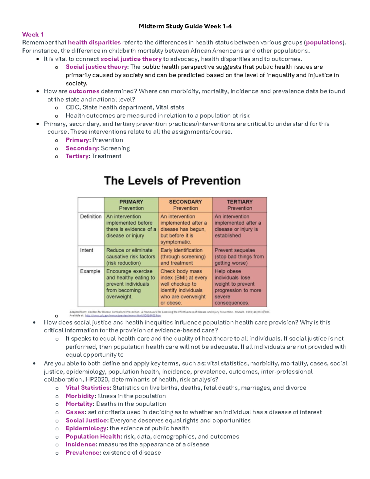 Midterm Study Guide - mid term - Midterm Study Guide Week 1- 4 Week 1 Remember that health - Studocu