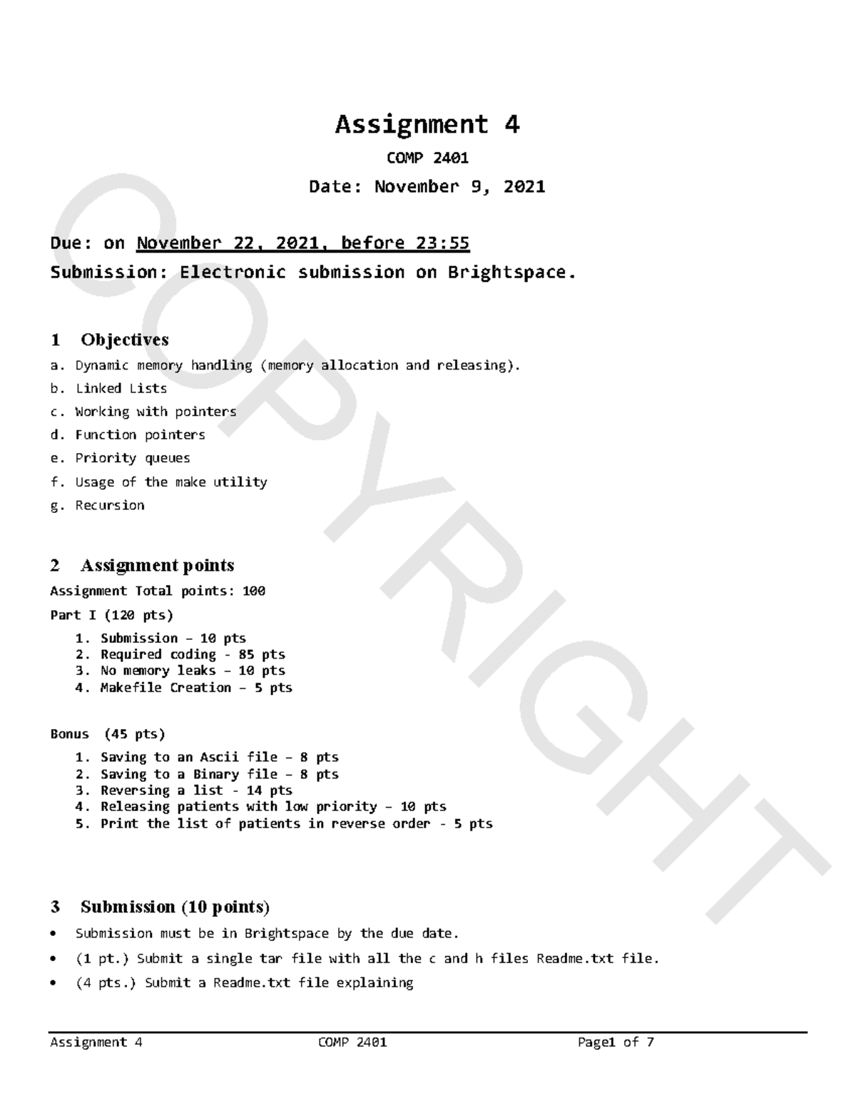 Assignment 4 november 2021 v2 - Assignment 4 COMP 2401 Date: November 9 ...