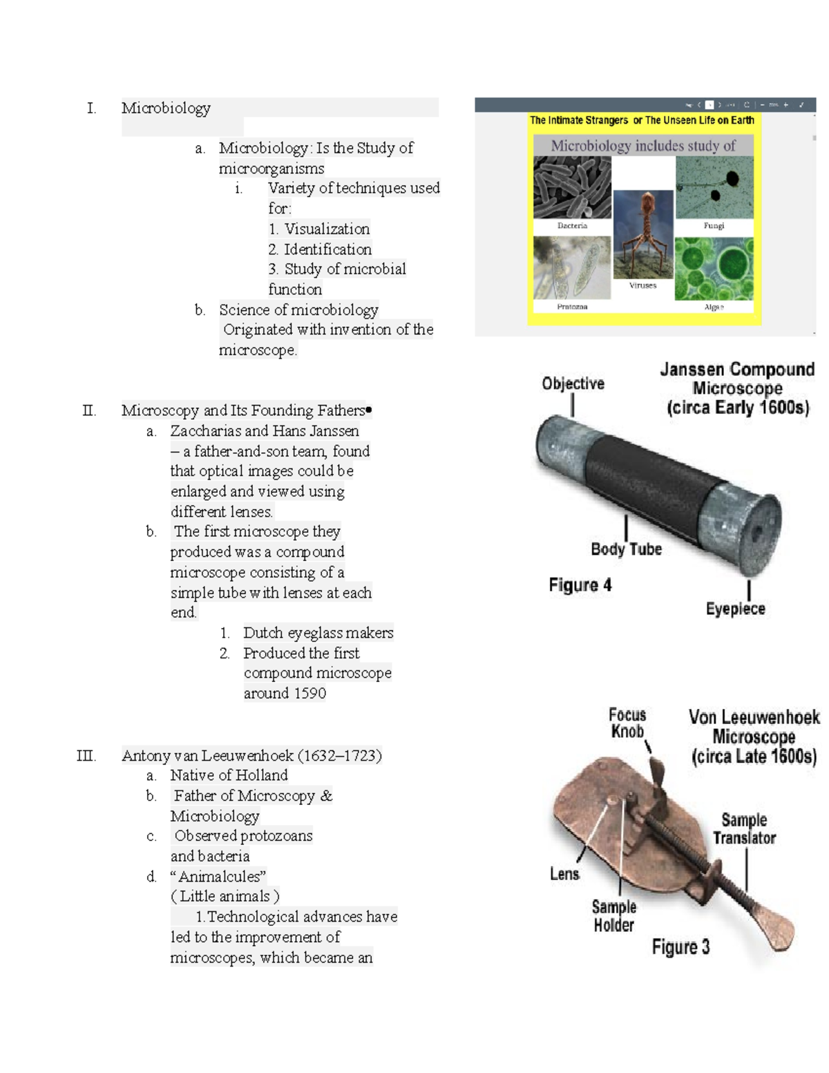 Micro Outline CH 1 - I. Microbiology a. Microbiology: Is the Study of ...