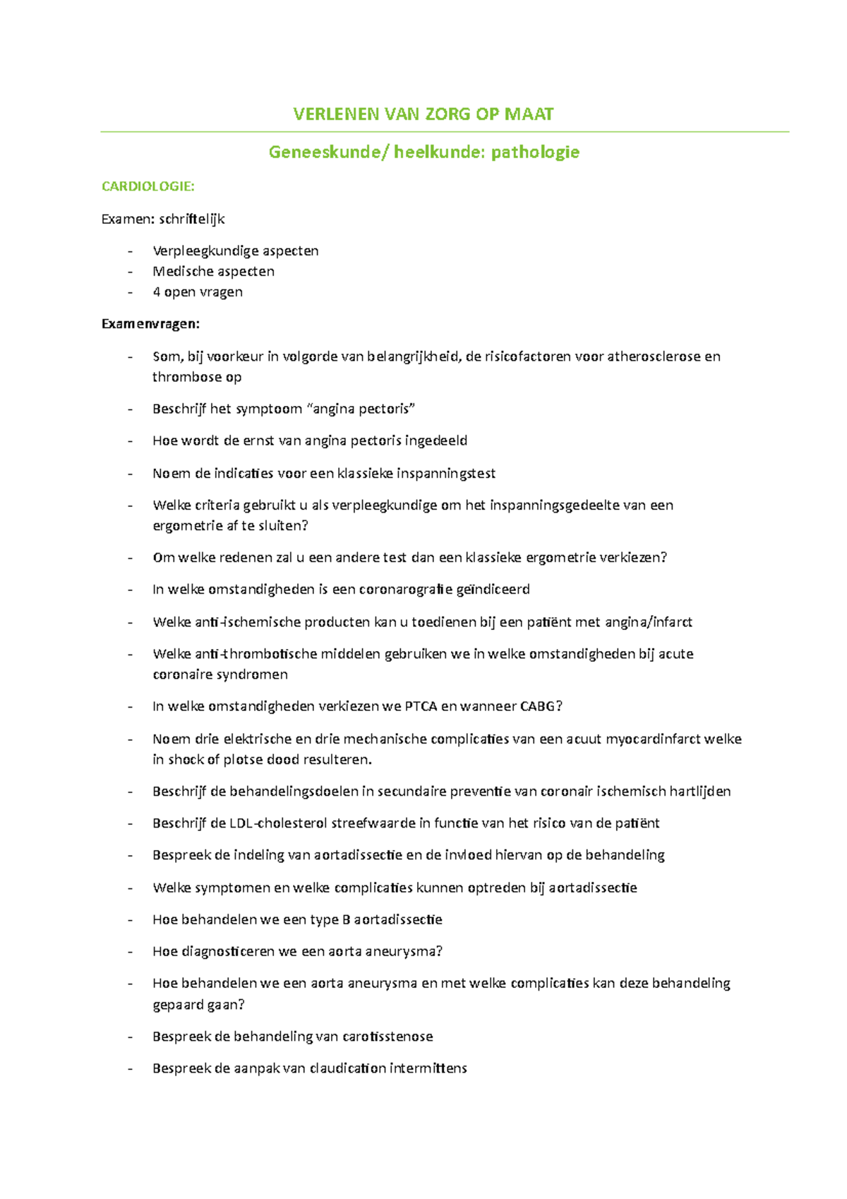 Pathologie cardiologie - VERLENEN VAN ZORG OP MAAT Geneeskunde ...