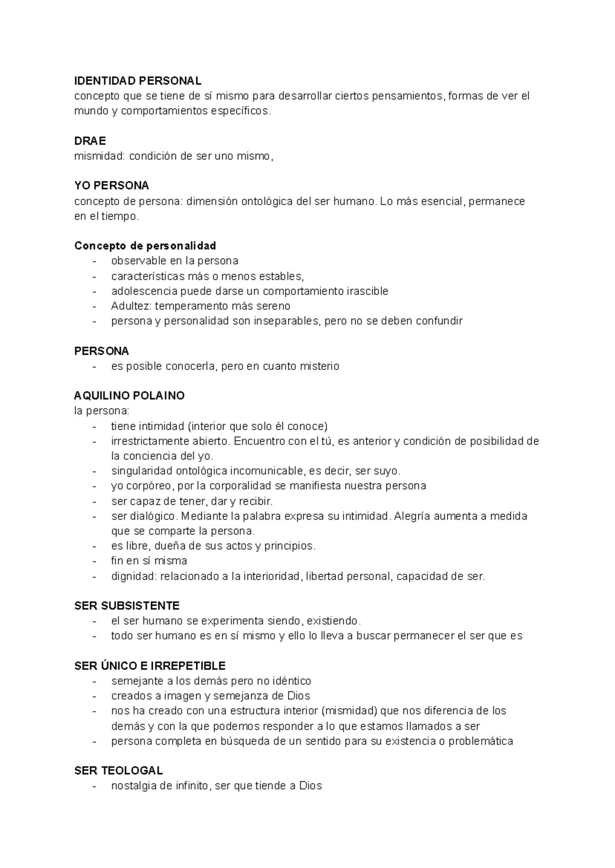 Examen Final Personalidad - IDENTIDAD PERSONAL concepto que se tiene de ...