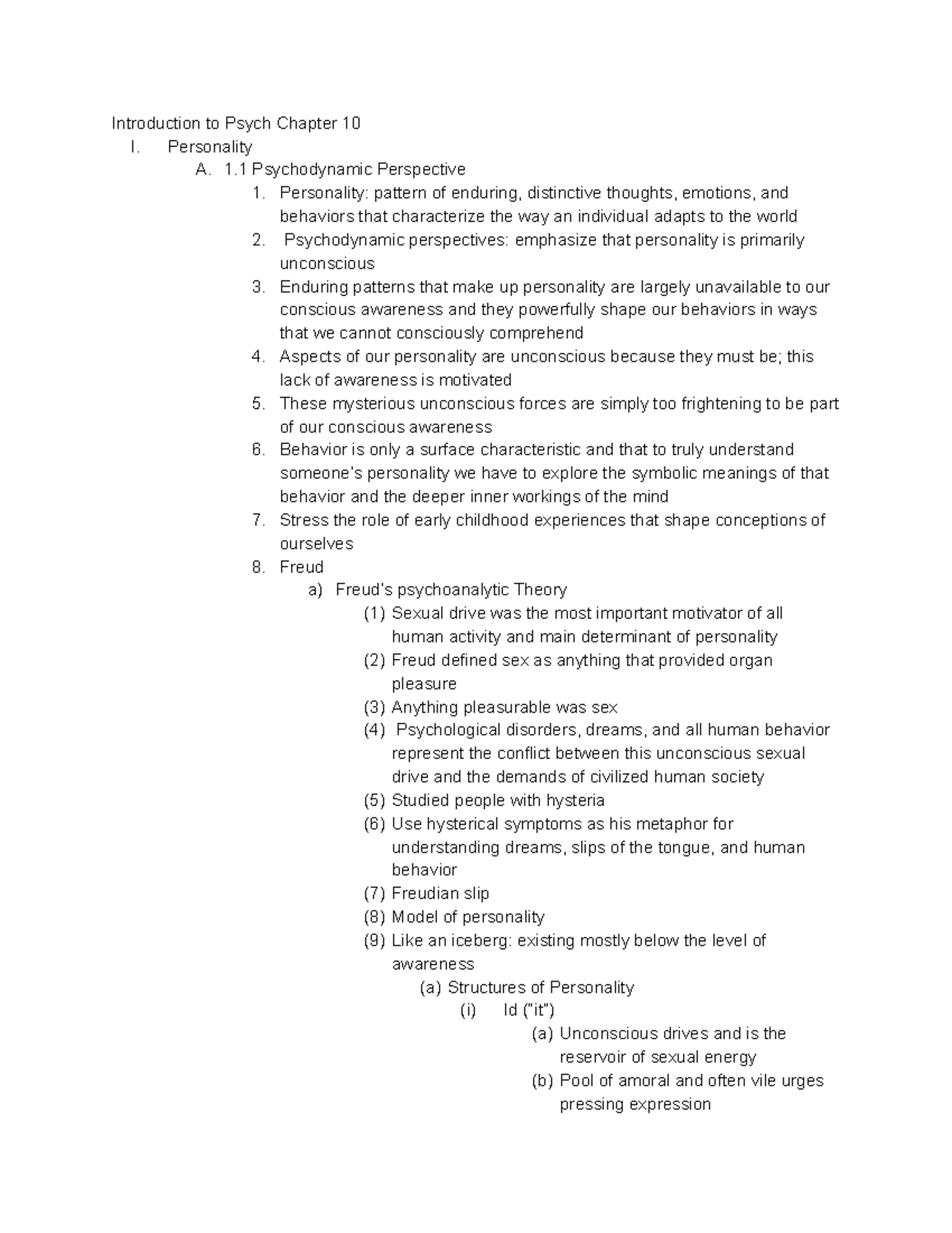 Intro to Psych Chapter 10 Personality - Introduction to Psych Chapter ...
