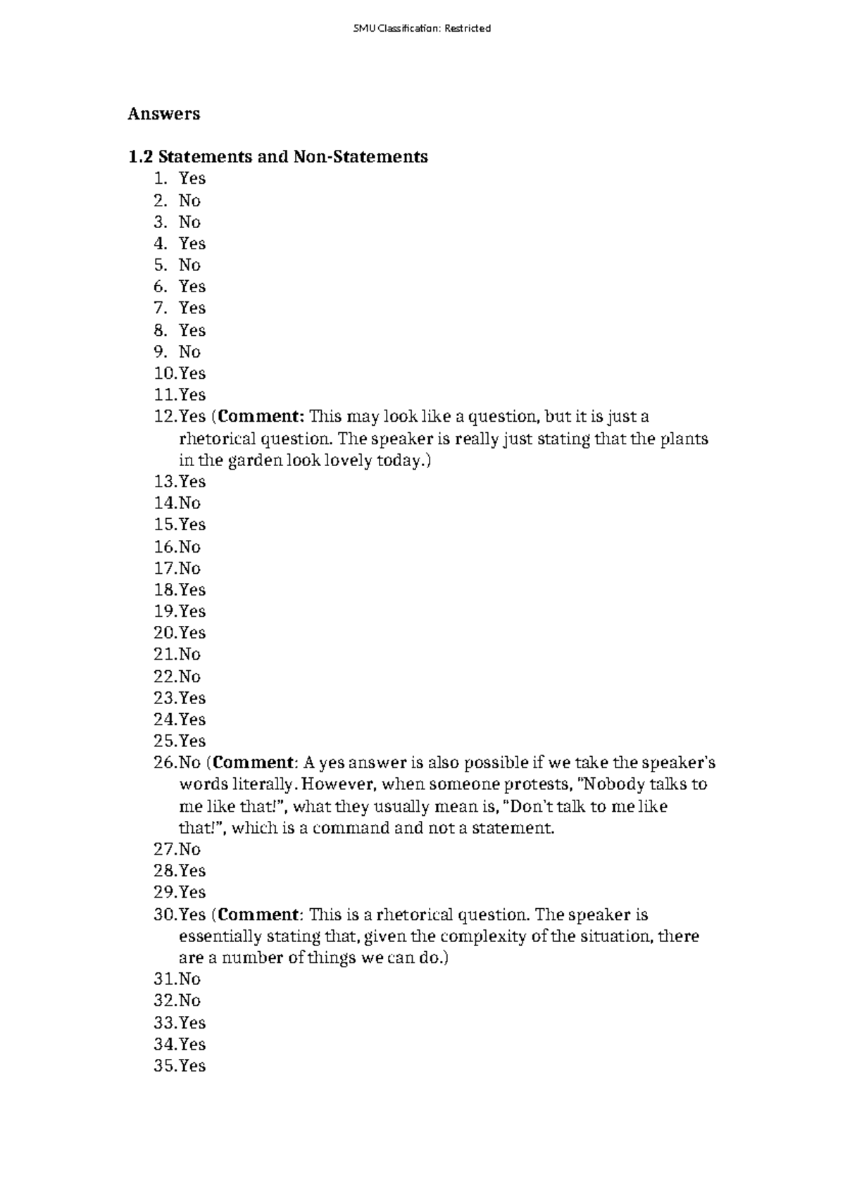 Answers 1 - answer key for week 1 - Answers 1 Statements and Non ...