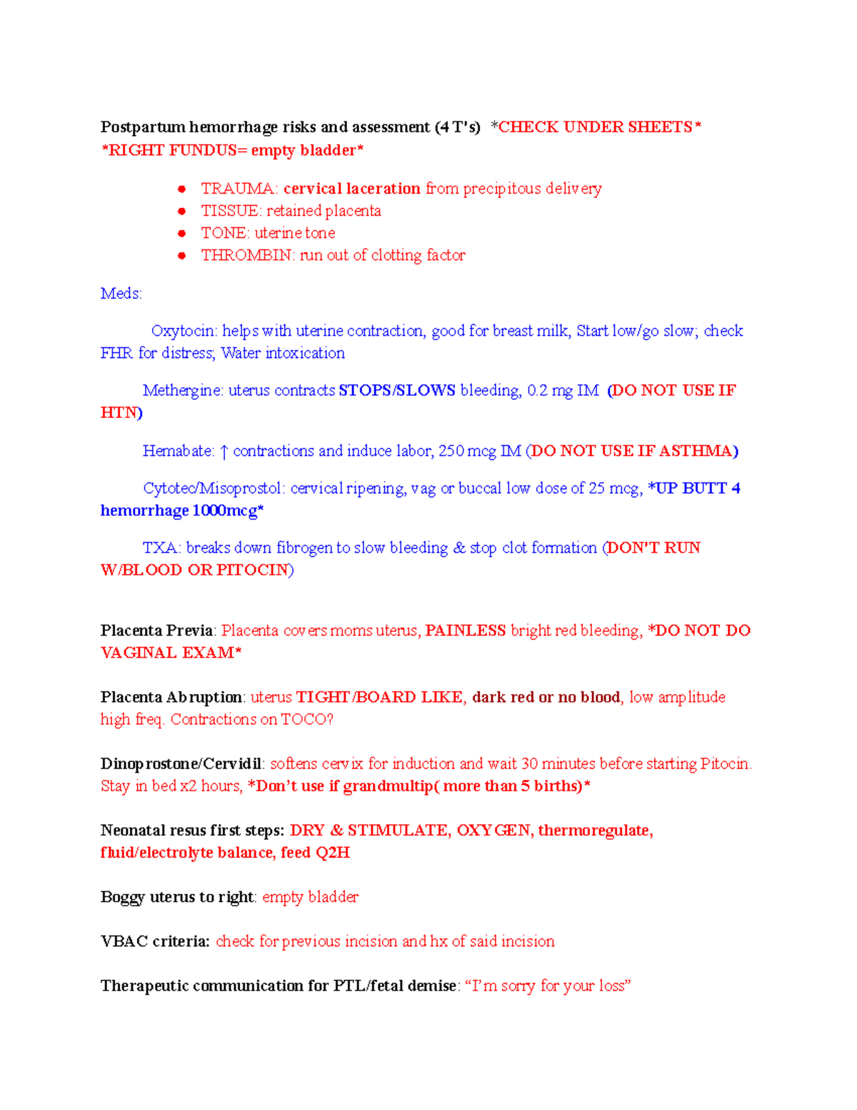 EXAM 3 Maternal W MEDS - test - Postpartum hemorrhage risks and ...