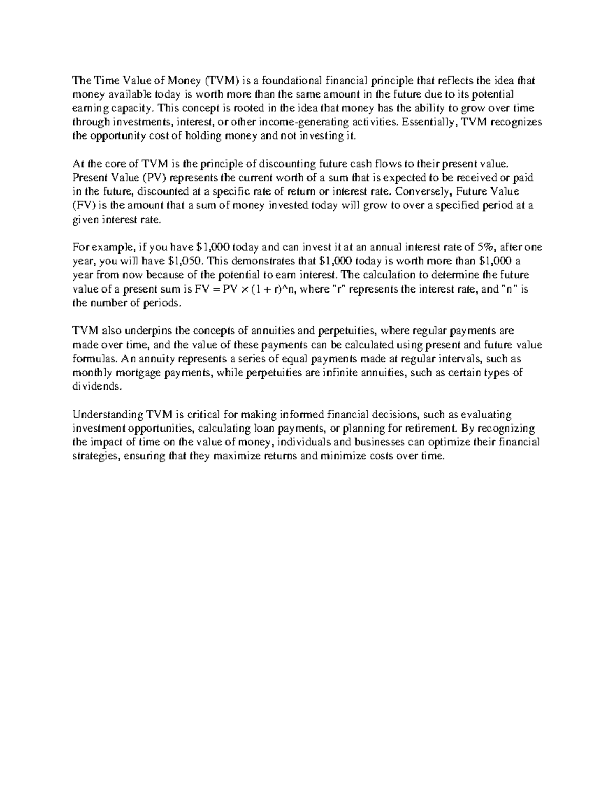 Core of TVM - Core of TVM Notes - The Time Value of Money (TVM) is a ...