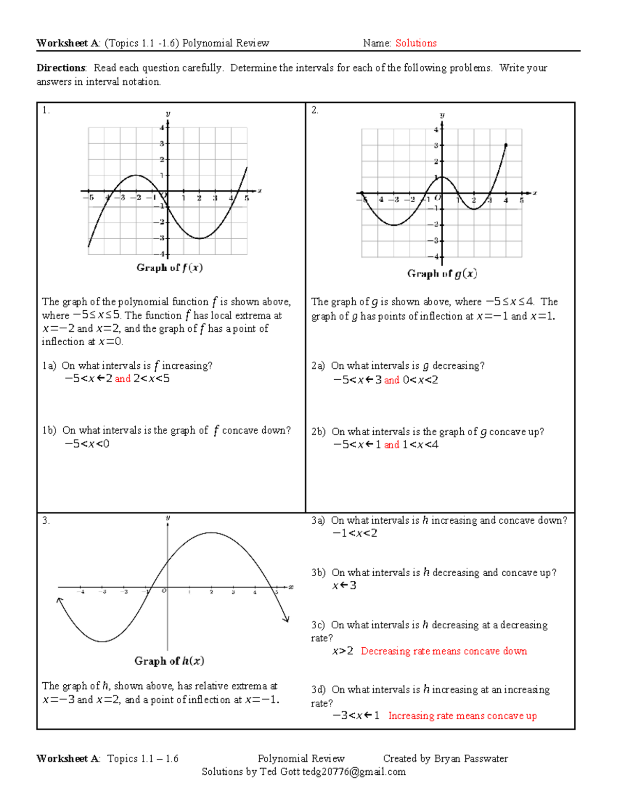 Worksheet A Key Review 1.1 - 1 - Worksheet A: (Topics 1 -1) Polynomial ...