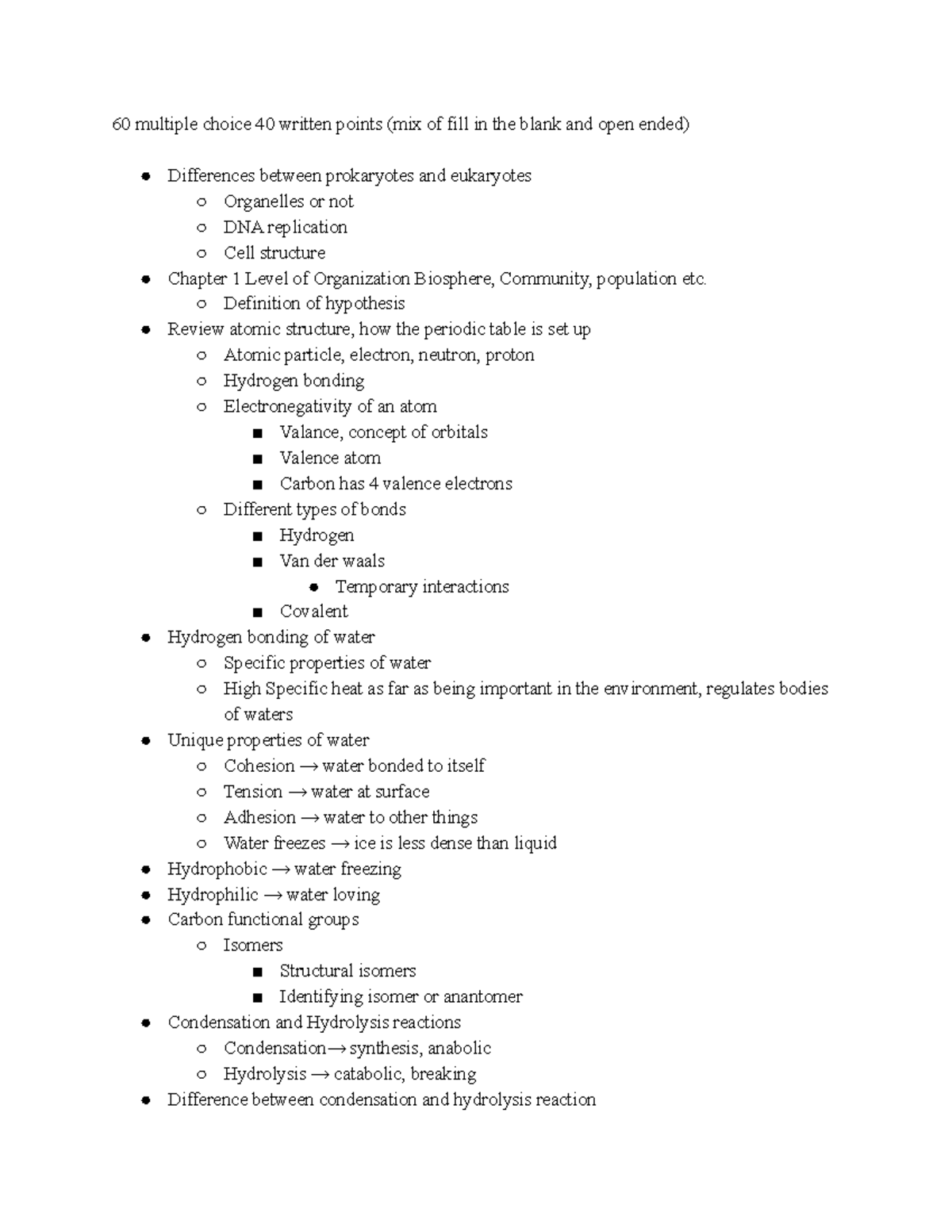 Bio Final Review Lecture Notes - 60 multiple choice 40 written points ...