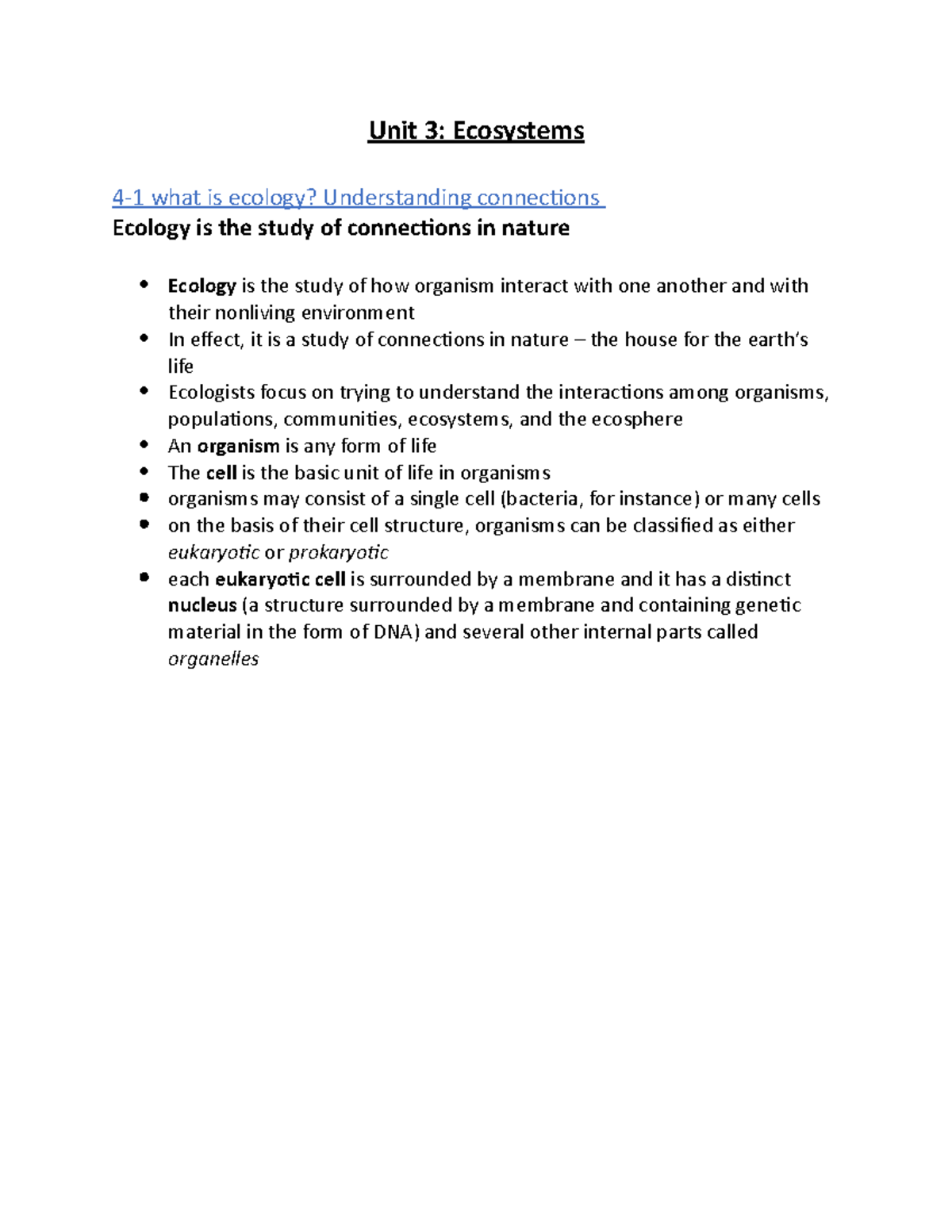 NATS 1840 Unit 3 notes - Unit 3: Ecosystems 4-1 what is ecology ...
