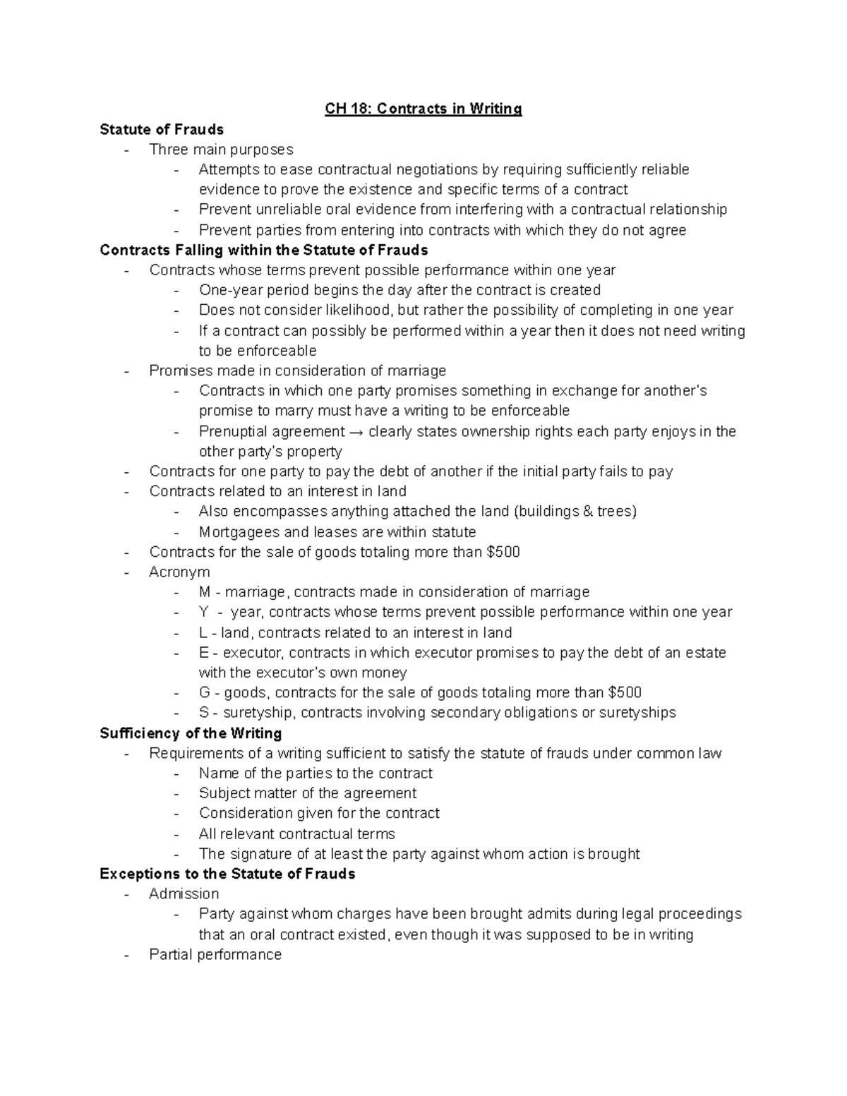 ACCT 324 CH 18 Reading - Google Docs - CH 18: Contracts in Writing ...