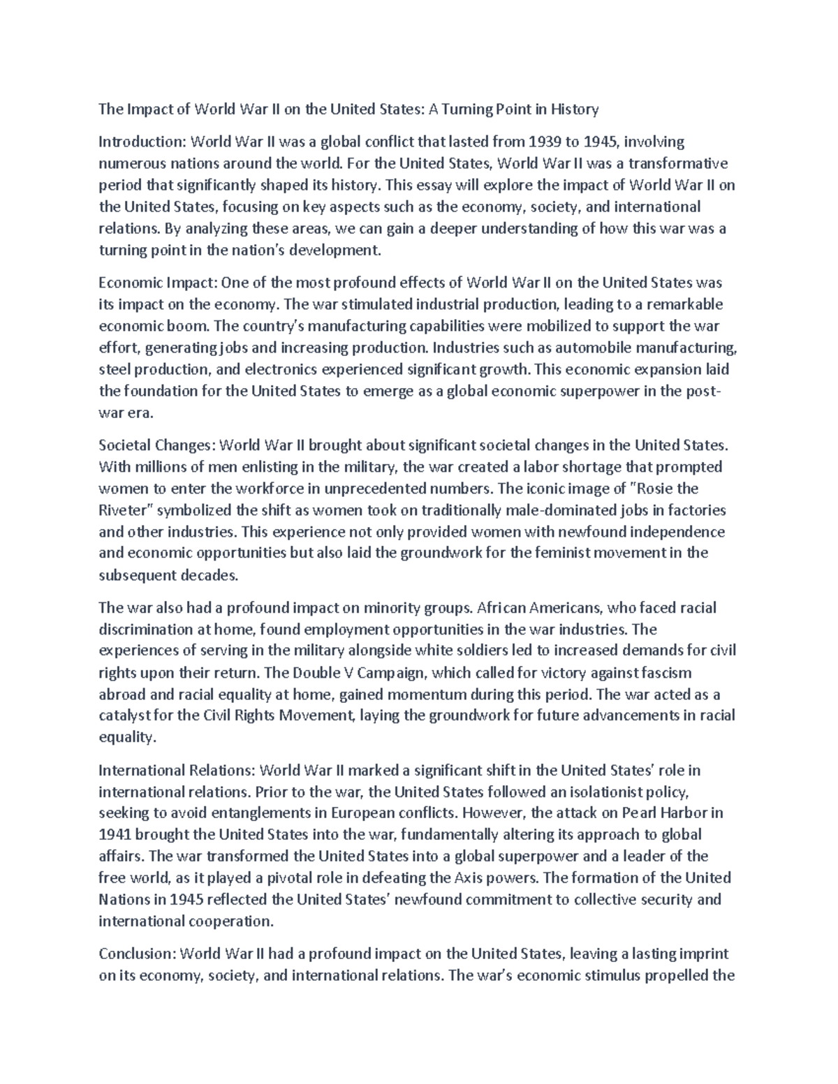 Document 60 - world history assignment - The Impact of World War II on ...